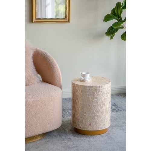 ccent Stool wi14x14x18" Cylindrical Accent Stool with Gold and Black ...