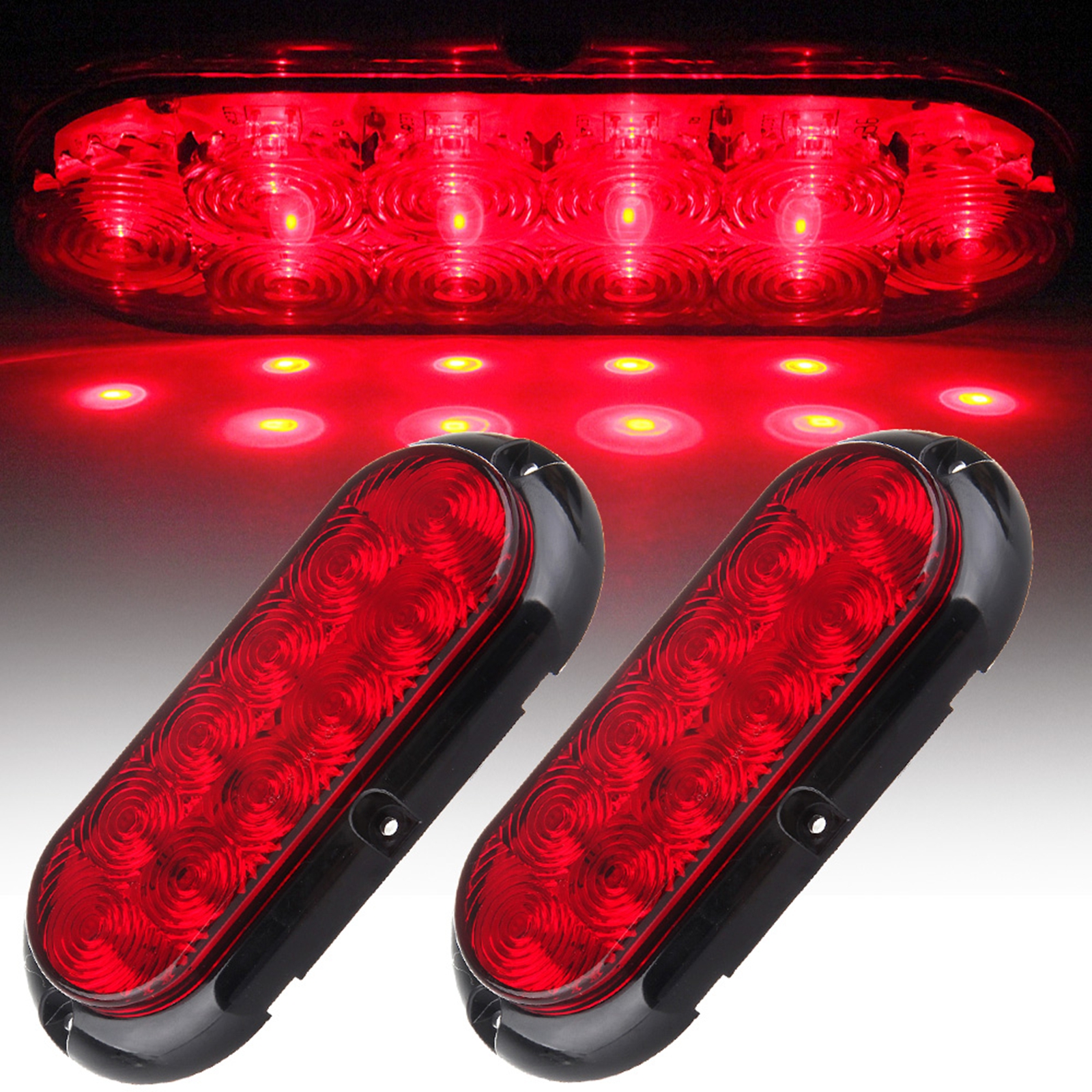 cciyu 2x 6" Oval Oblong 10 Led Trailer Tail Lights Red Light Universal ...