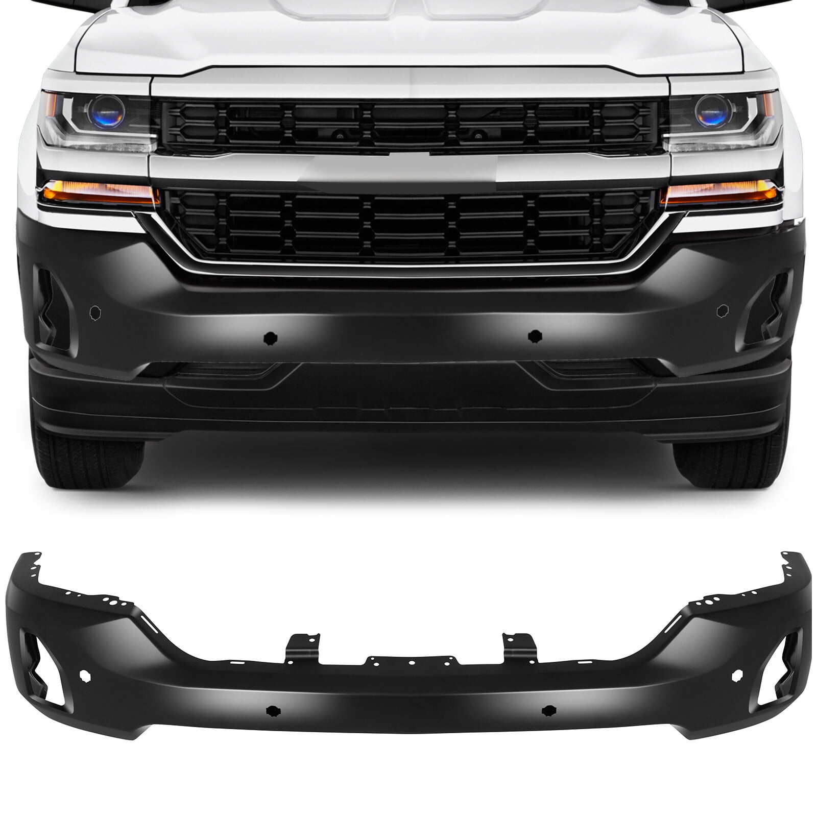 cciyu Black Steel Front Bumper Face Bar fit for Chevrolet Silverado ...