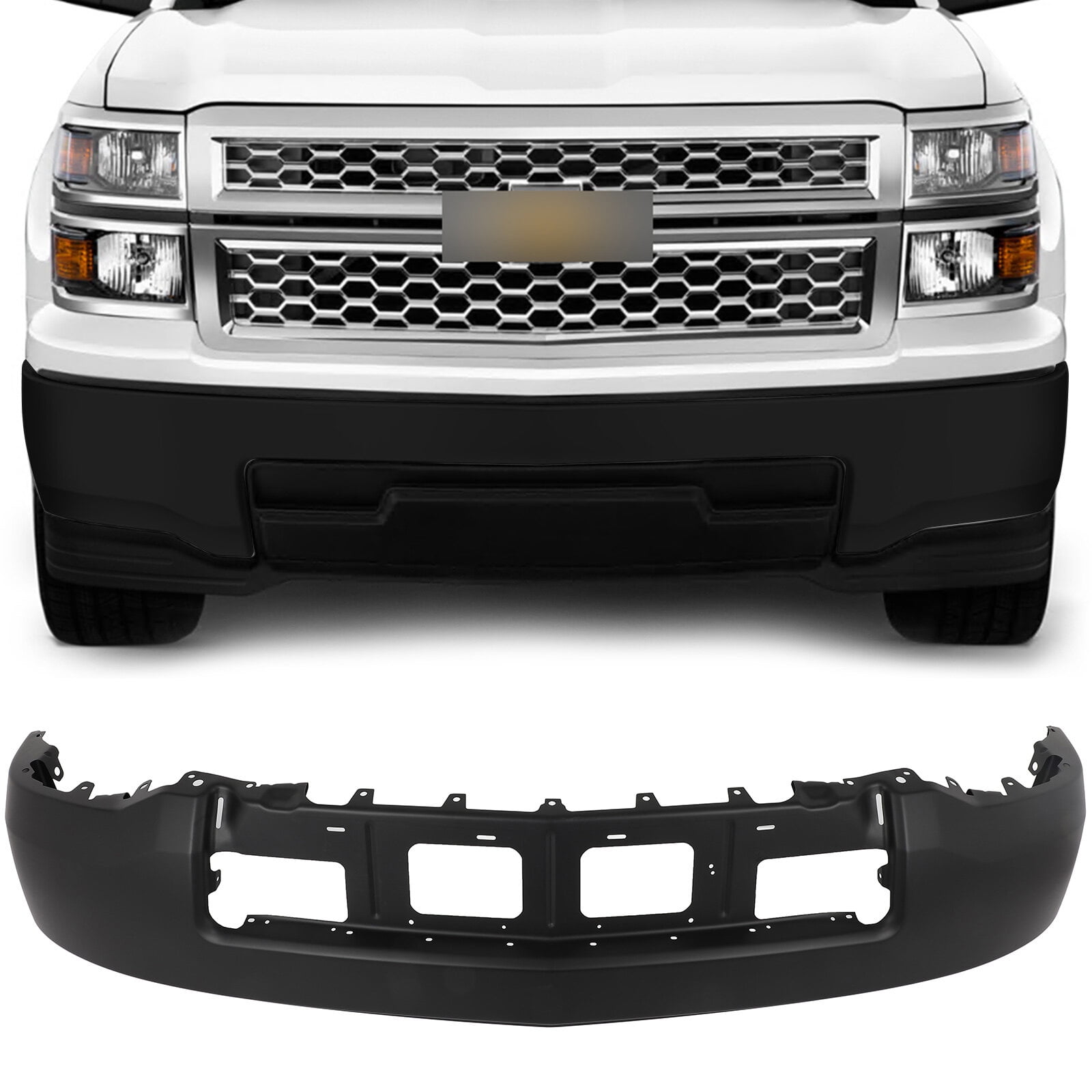 cciyu Black Steel Front Bumper Face Bar fit for Chevrolet Silverado ...