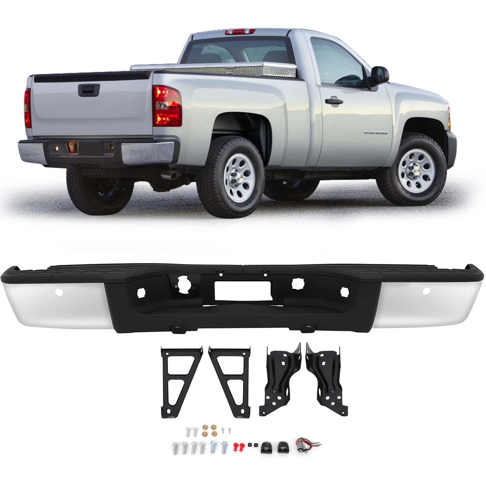 cciyu Chrome Rear Bumper Step fits for 2007-2013 for Chevy Silverado ...