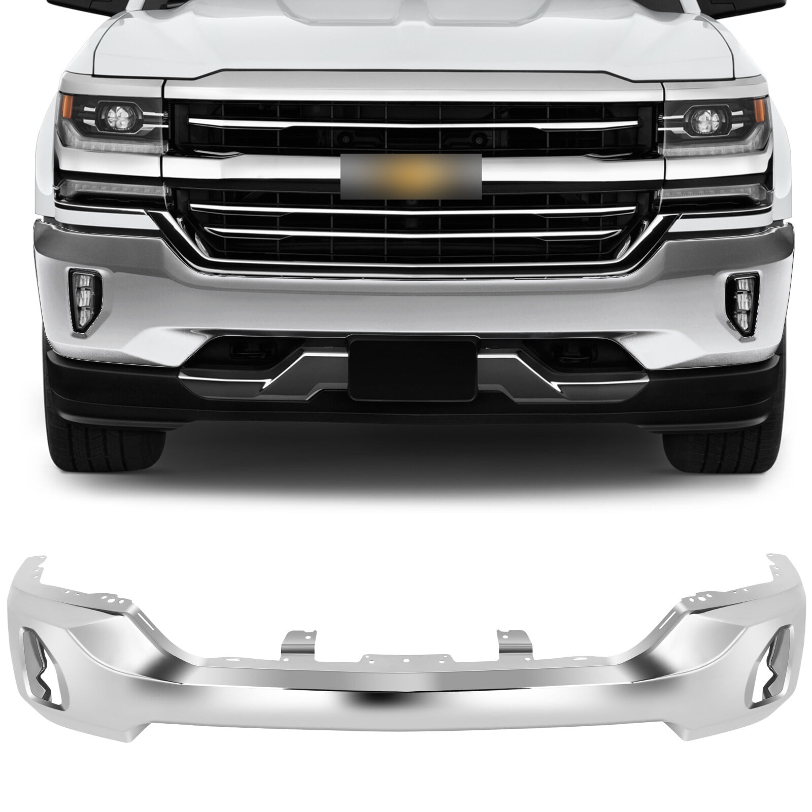 cciyu Chrome Steel Front Bumper Face Bar fit for Chevrolet Silverado 1500 2016-2018, for ...