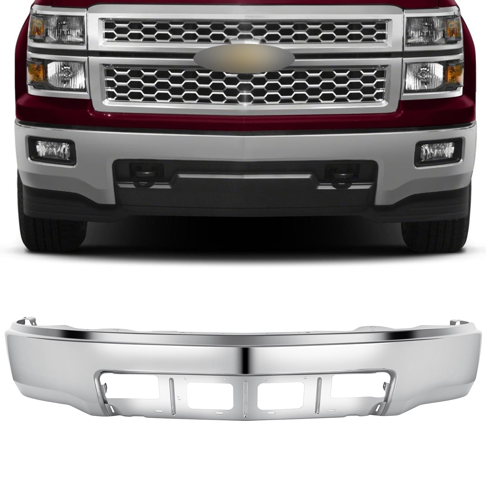 cciyu Chrome Steel Front Bumper Face Bar fit for Chevrolet Silverado ...