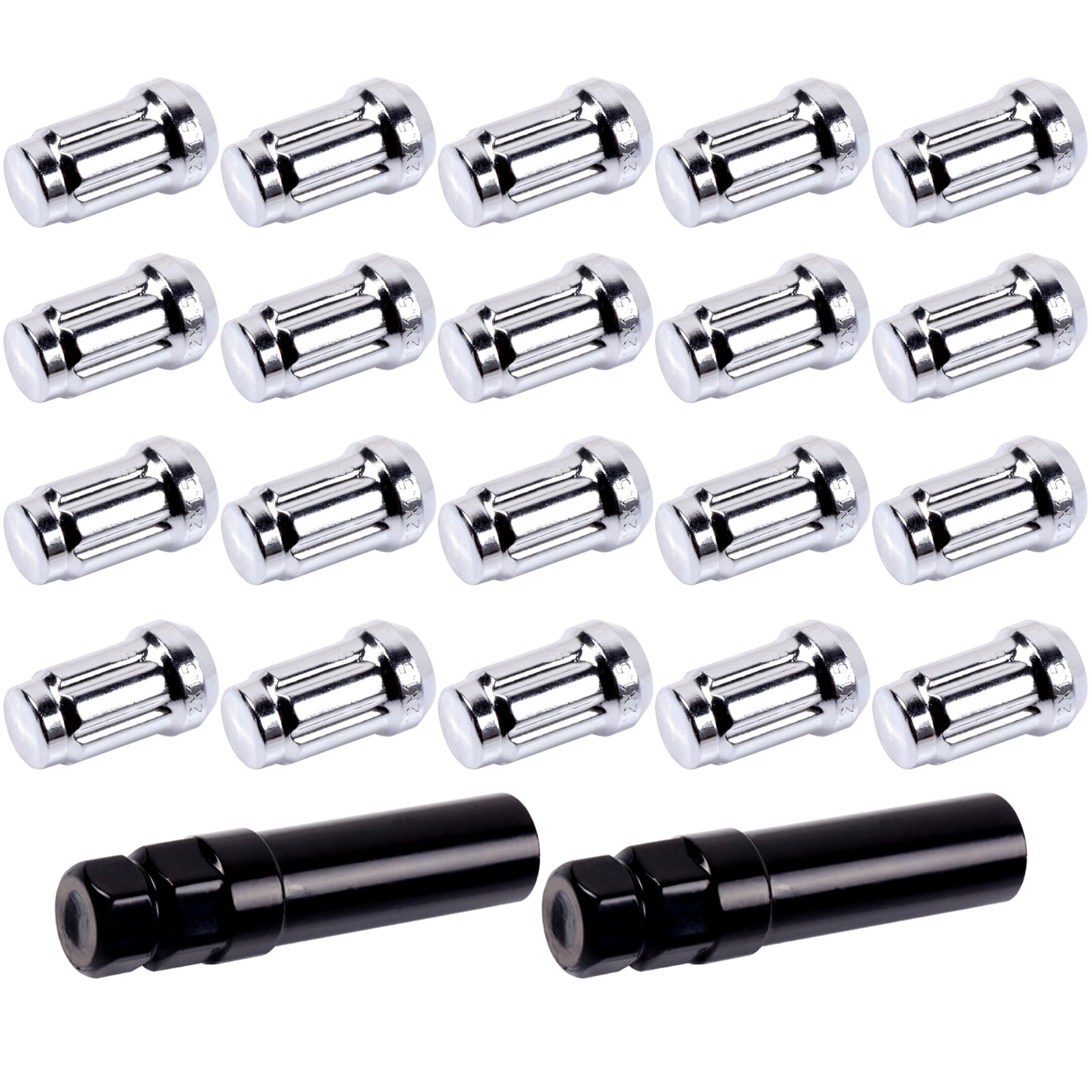 cciyu Set of 20 Silver 6 Spline Chrome Wheel Lug Nuts + 2 Keys for ...