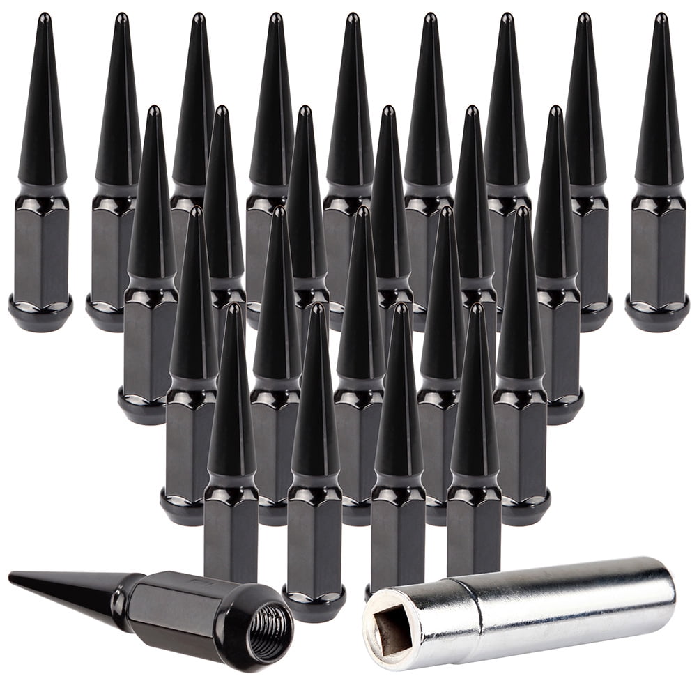 cciyu Set of 24 Black Chrome Solid Spike Wheel Lug Nuts + 1 Key for ...