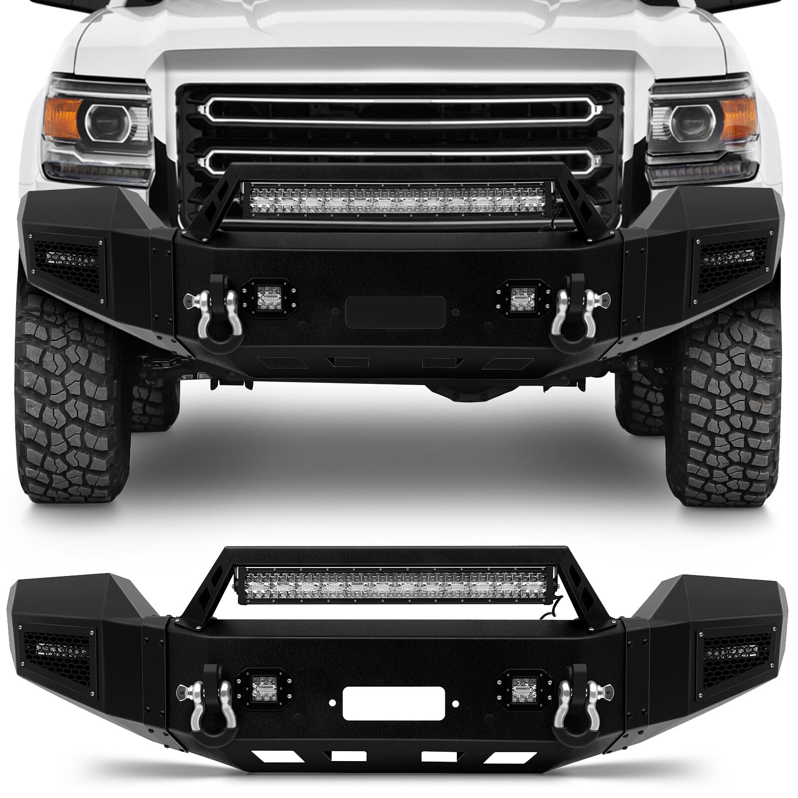 cciyu Front Bumper for 2015-2019 GMC Sierra 2500 3500, Upgraded Black ...
