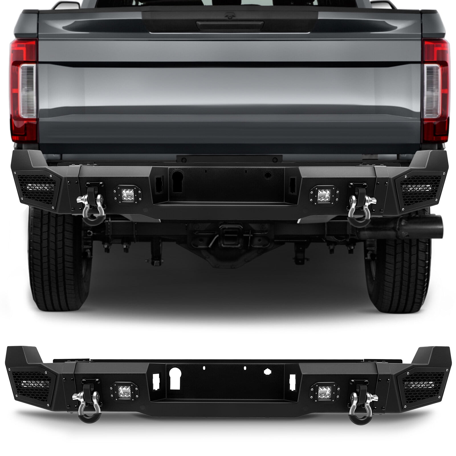 cciyu Upgraded Textured Black Rear Bumper for 2017-2021 Ford Trucks ...