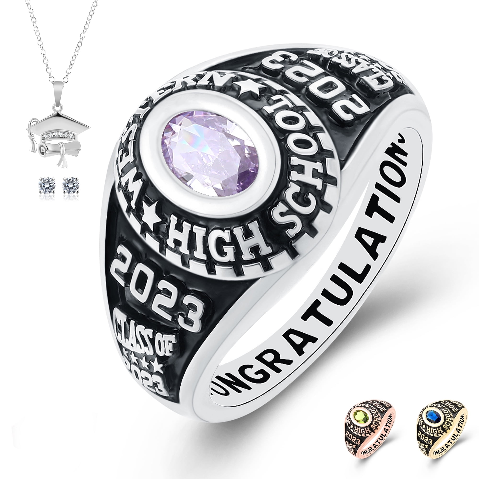Ccjcinata Custom Sterling Silver Class Rings - Personalized for High ...