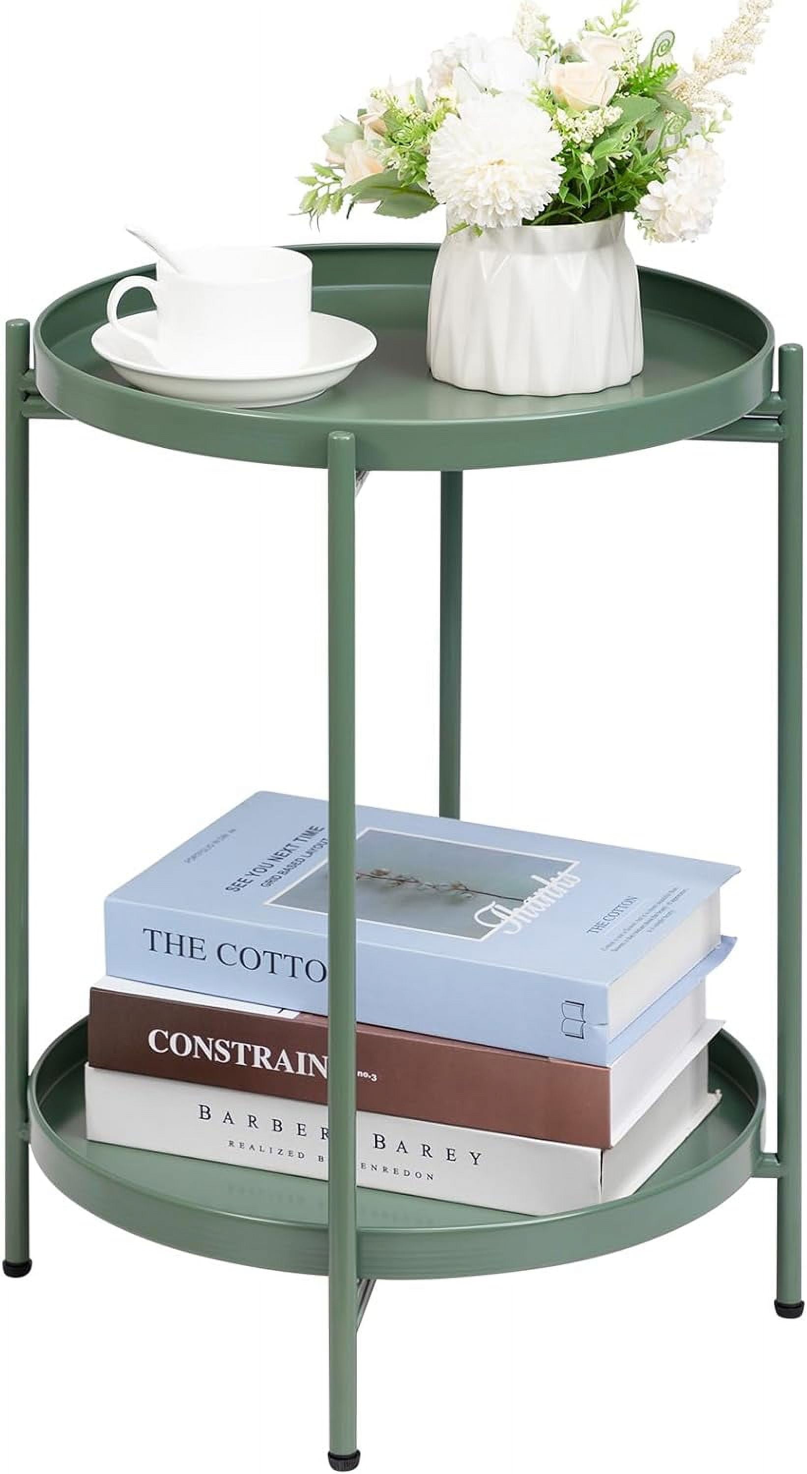 cdfvgbh 2-Tier Round Gold Side Table Outdoor Small Folding Accent Stand ...