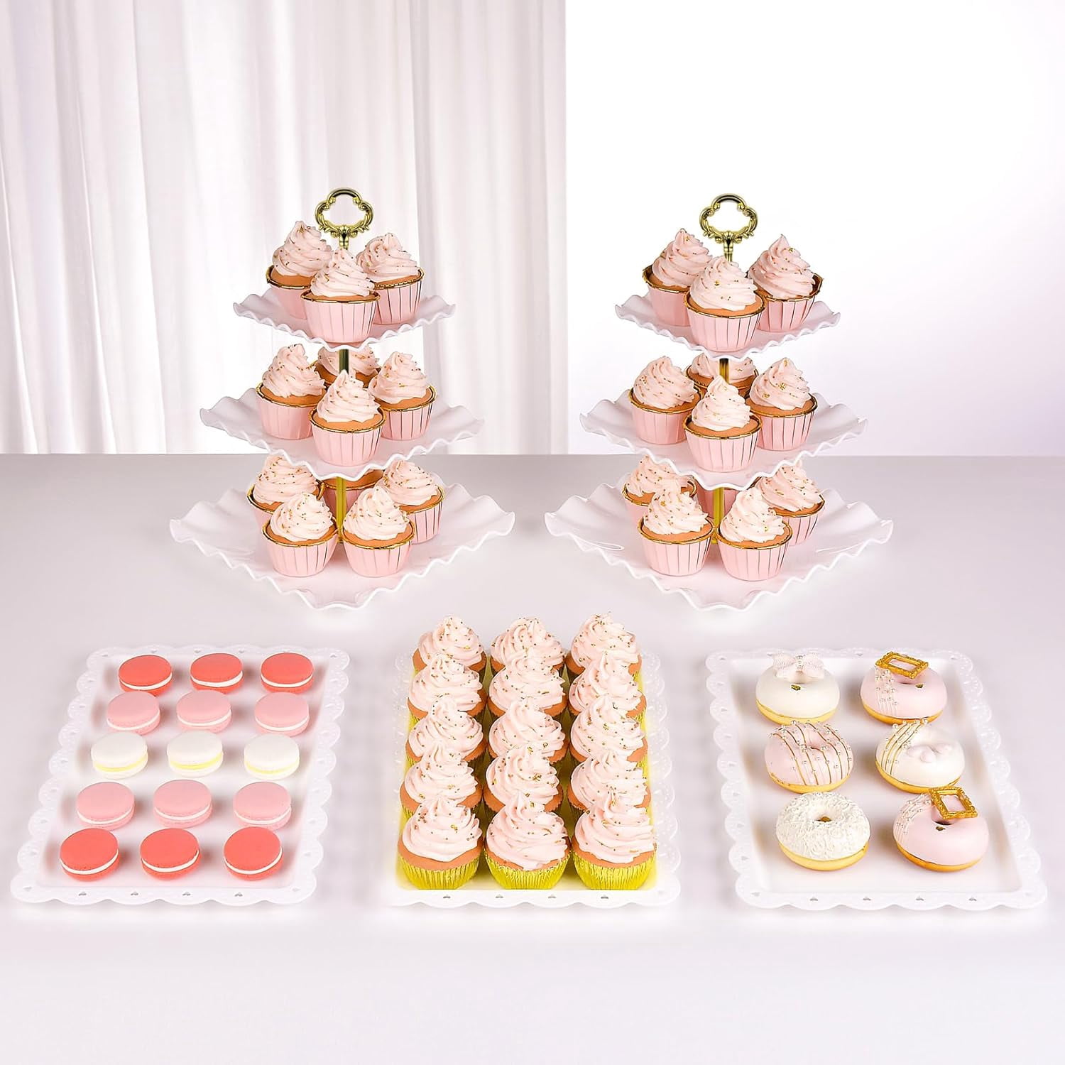 cdfvgbh 5 Piece Cake Stand Set with 2 x Large 3-Tier Cupcake Stands 3 x ...