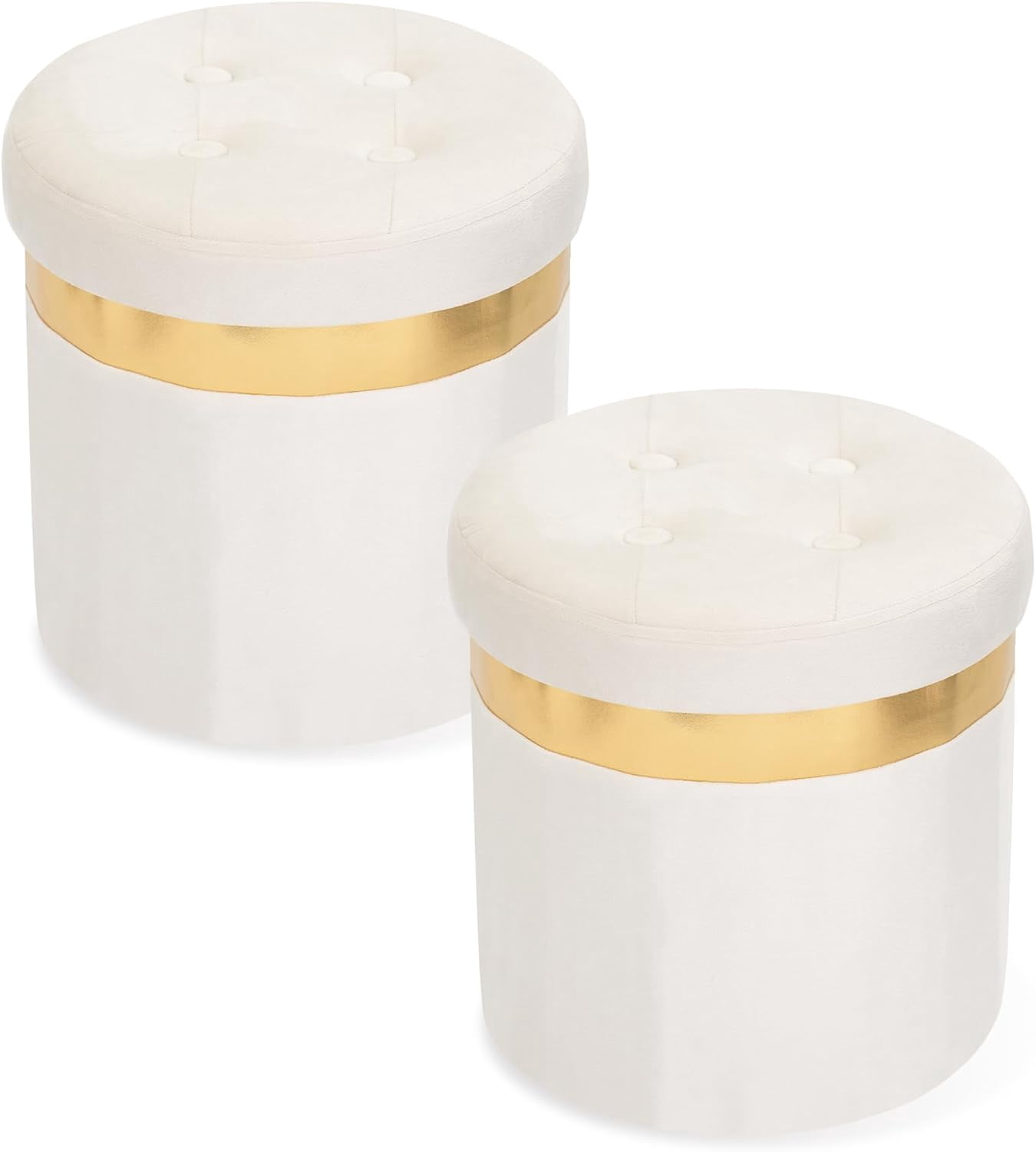 CTGUVBHKN Folding Storage Ottoman Round Storage Ottoman with Gold Trim ...