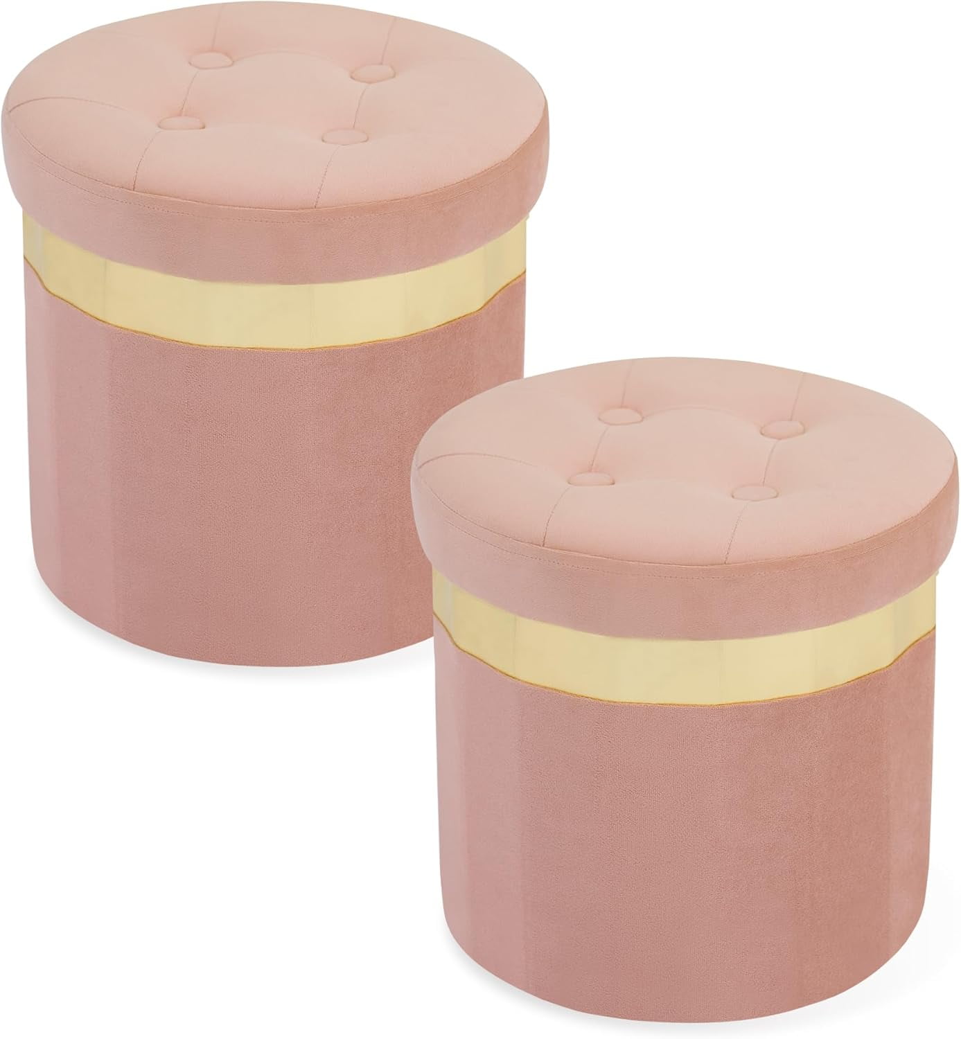 cdfvgbh Folding Storage Ottoman Round Storage Ottoman with Gold Trim ...
