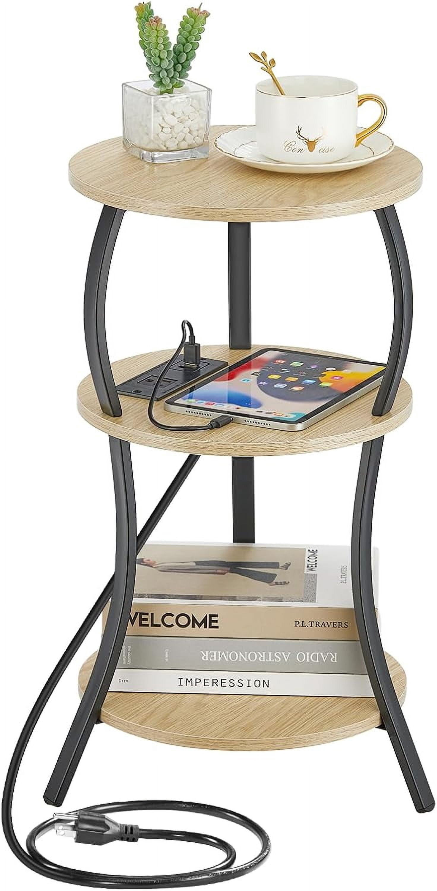 cdfvgbh Small Round Side Table with Charging Station 3-Tier Waist ...