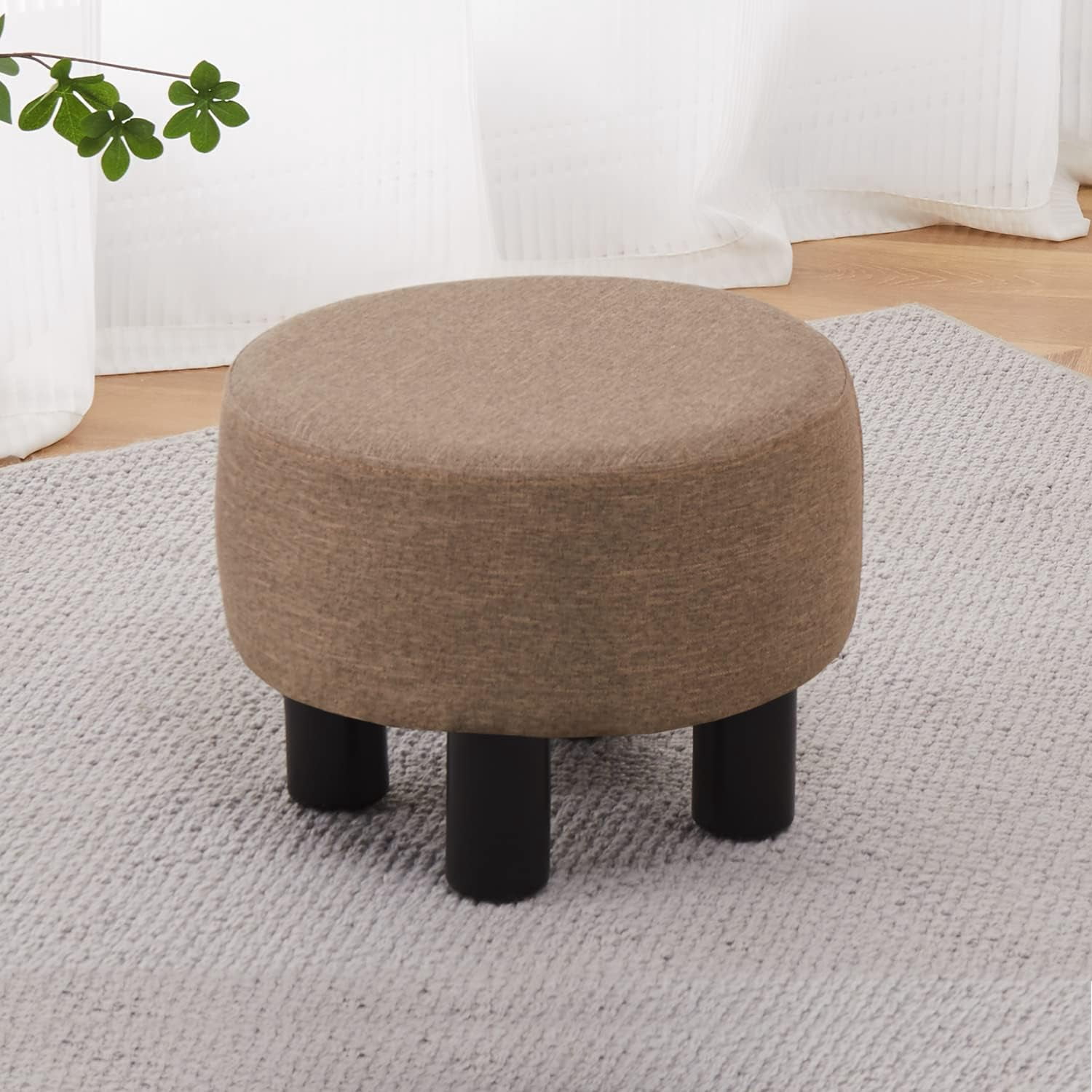 gaegajkl Linen Ottoman Round Footrest Stool Upholstered Step Stool ...