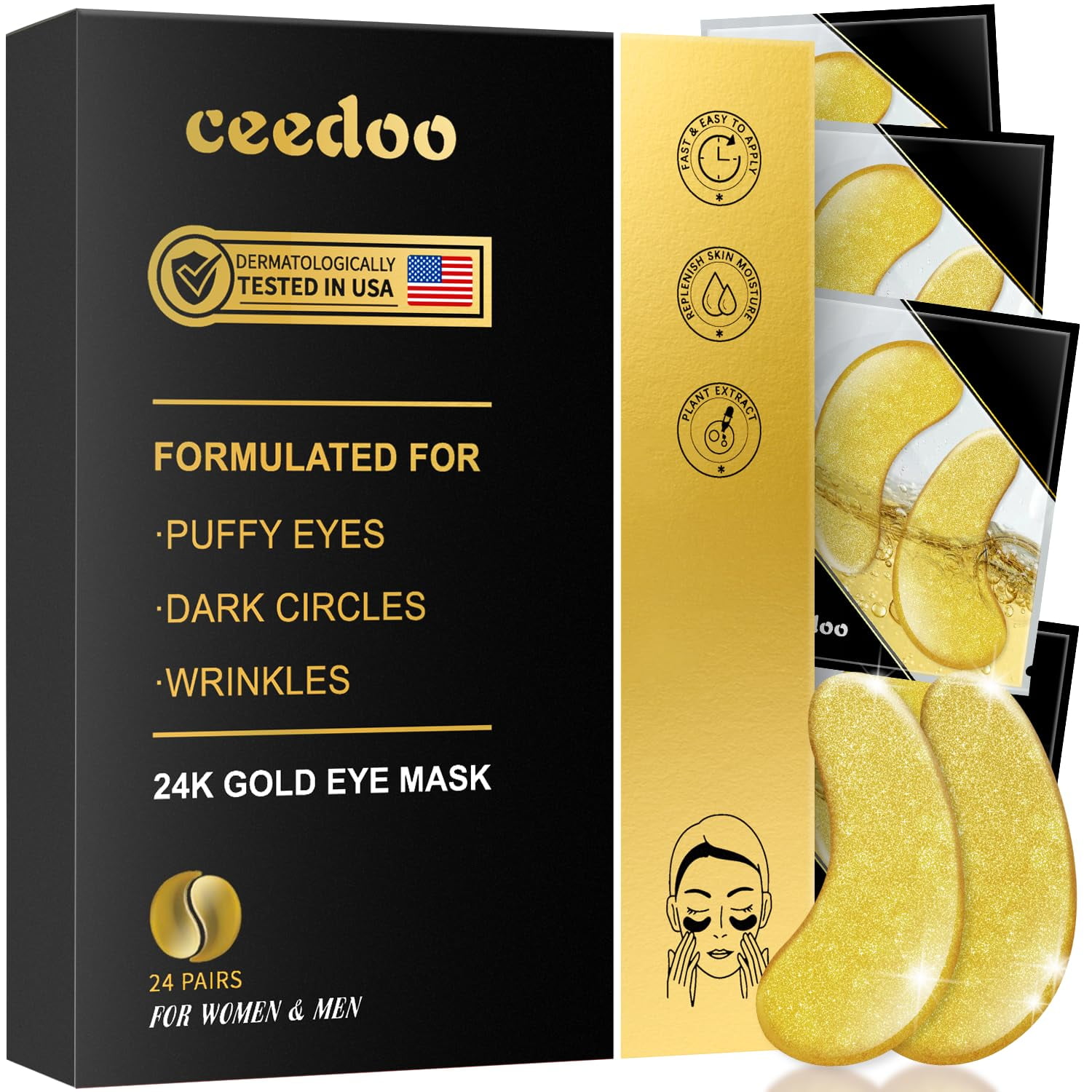 ceedoo Under Eye Patches MZF22 - 24 Pairs Gold Under Eye Mask for Puffy ...