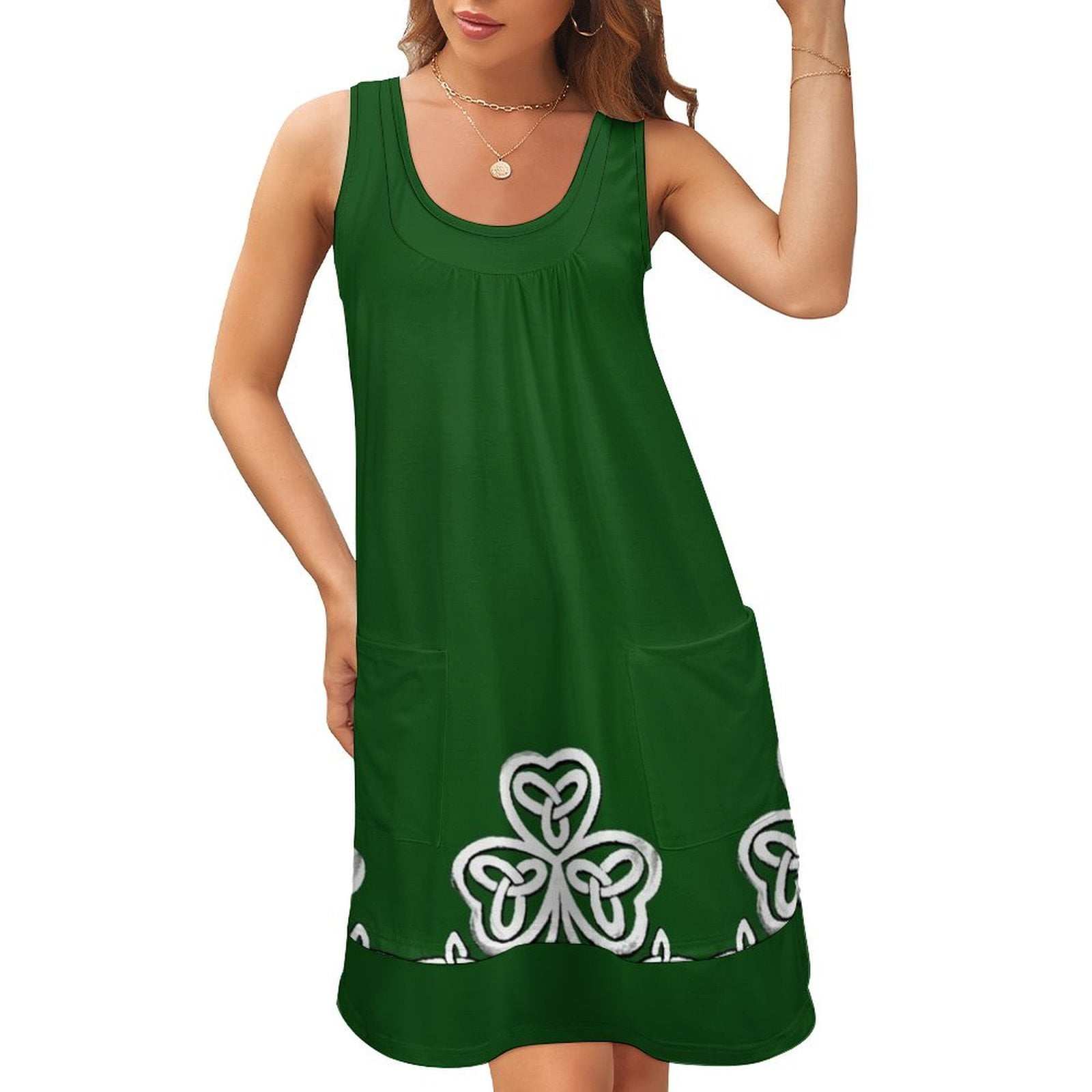 celtic shamrock Sleeveless U-Neck Fake Two Piece Dress elegant party ...