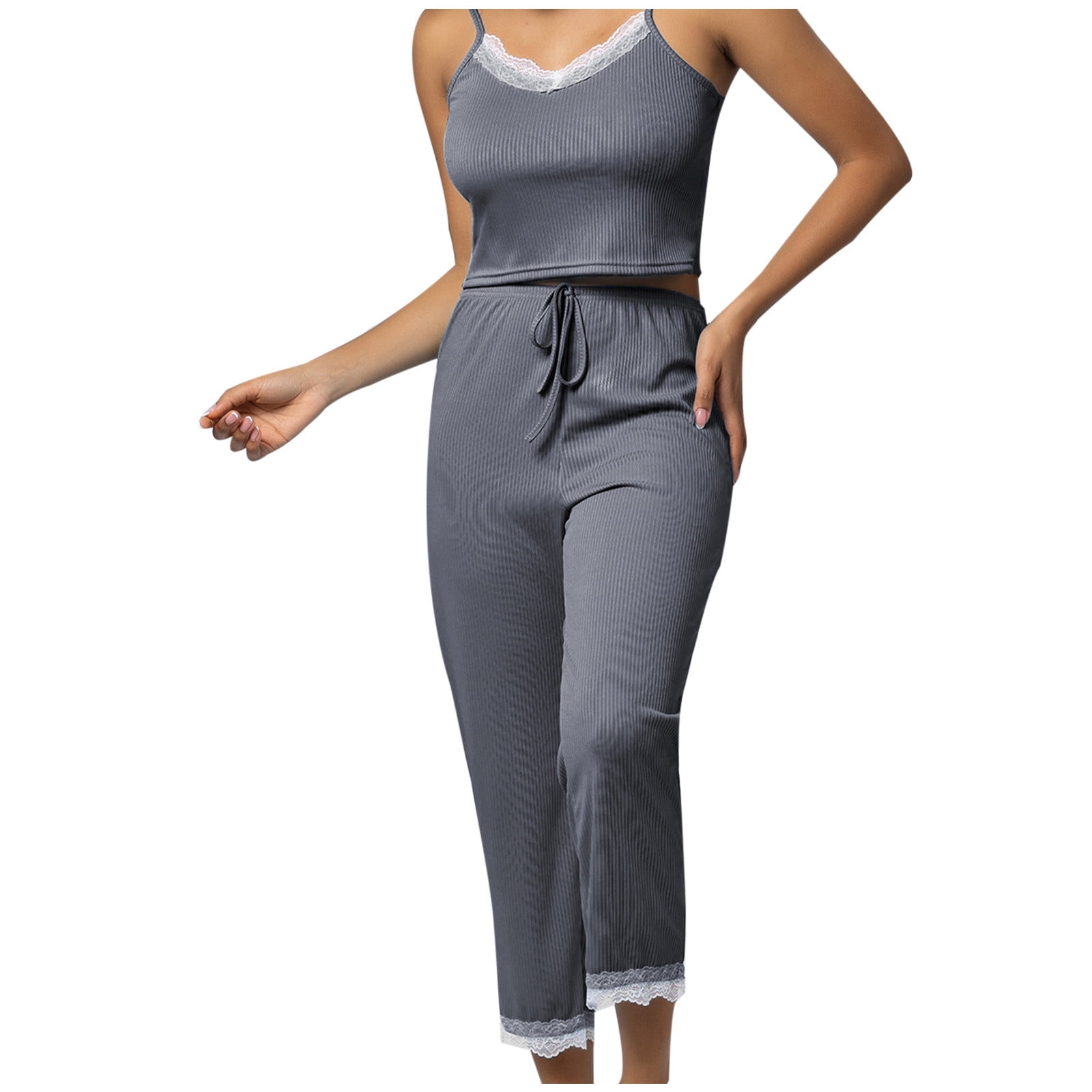cfhntfmh 2 Piece Pajama Sets for Women Lace Trim Sleepwear Soft ...