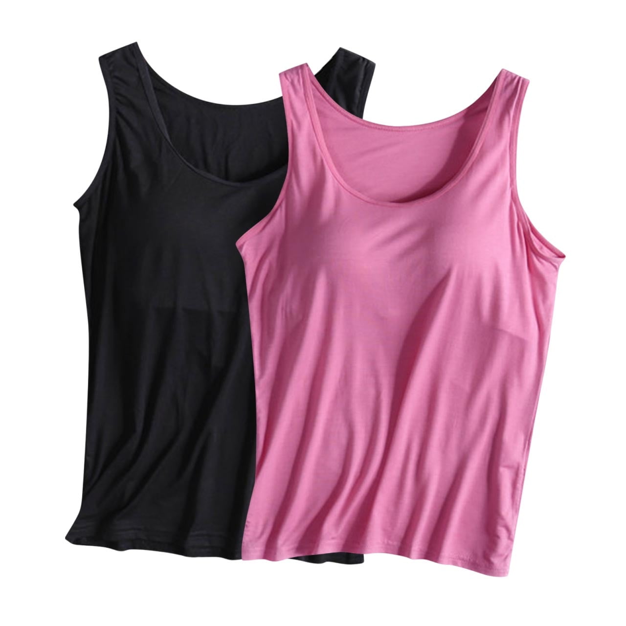 cfhntfmh 2pc Pajama Tank Tops for Women Bulit in Bras Comfy Sleeveless ...
