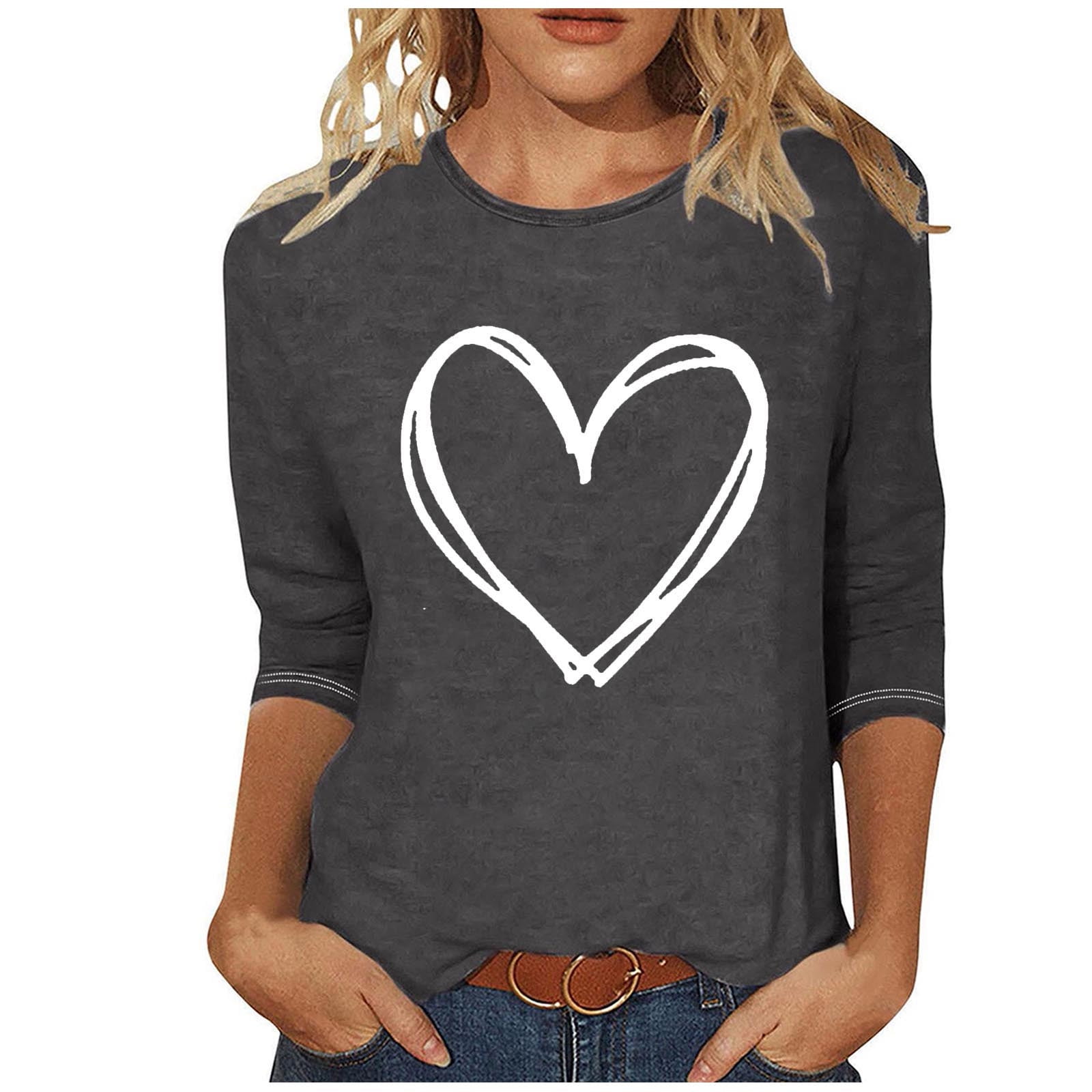 cfhntfmh 3/4 Sleeve Shirts for Women Trendy Cute Heart Print Tunic Tops ...