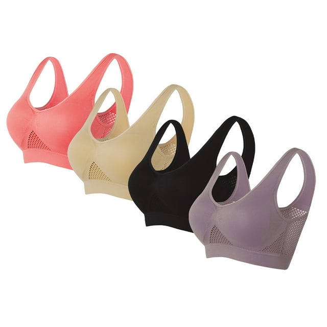 Cfhntfmh 4pc Sports Bras For Women Wireless High Impact Liftup Mesh Bralettes Plus Size