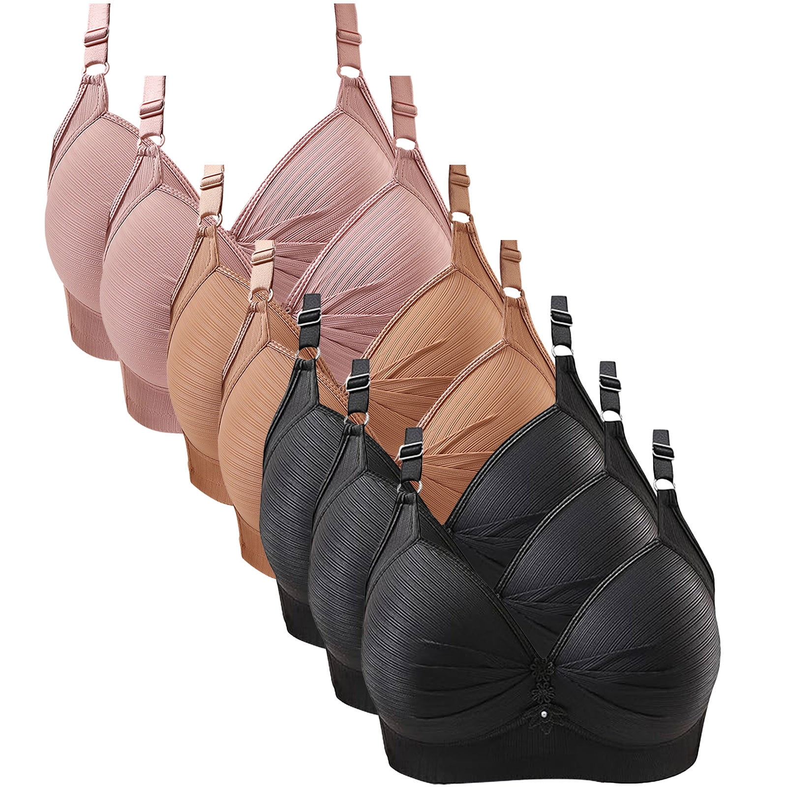 cfhntfmh 7pc Plus Size Bras for Women Soft Wireless Liftup Pleated ...