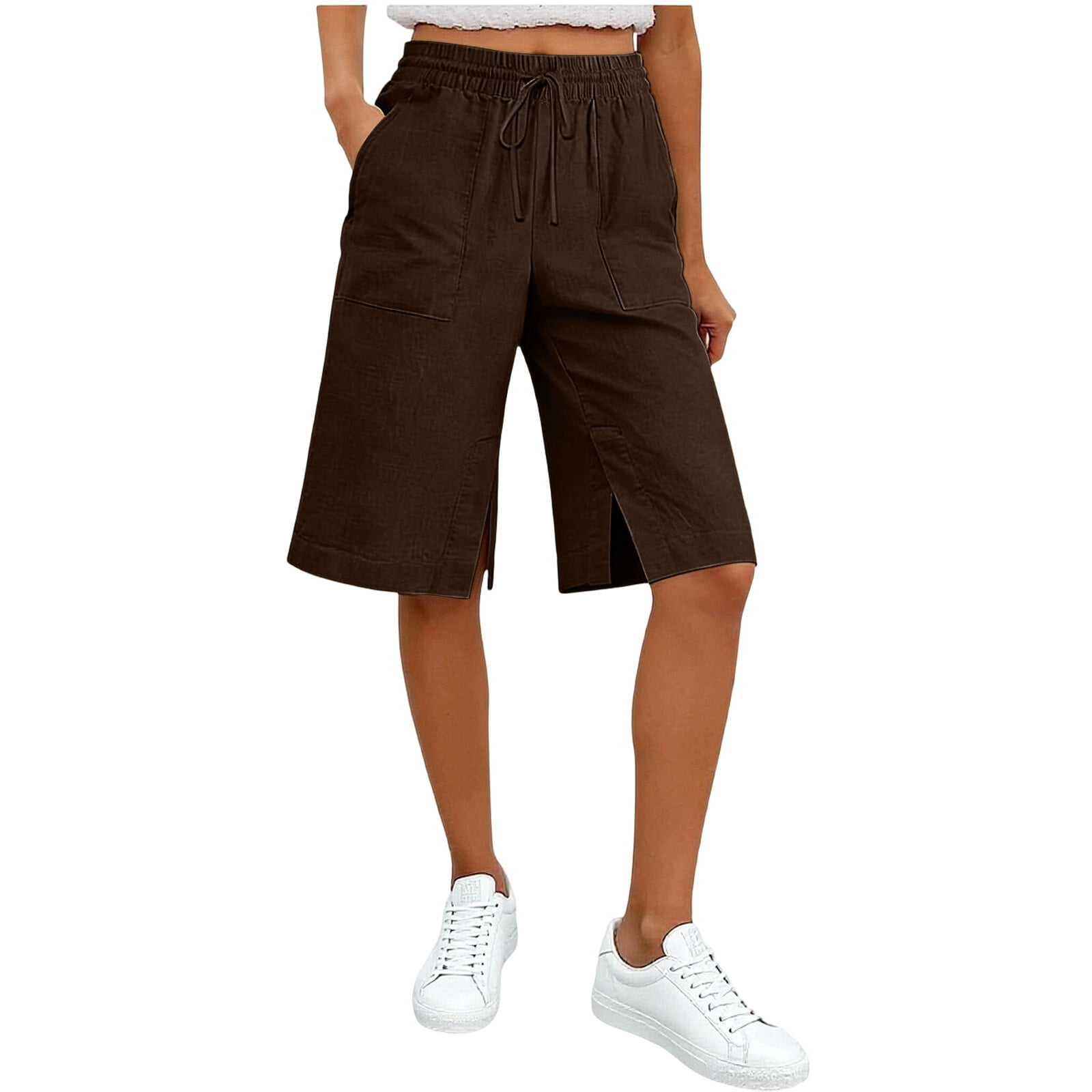 cfhntfmh Bermuda Shorts for Women Knee Length High Waisted Wide Leg ...