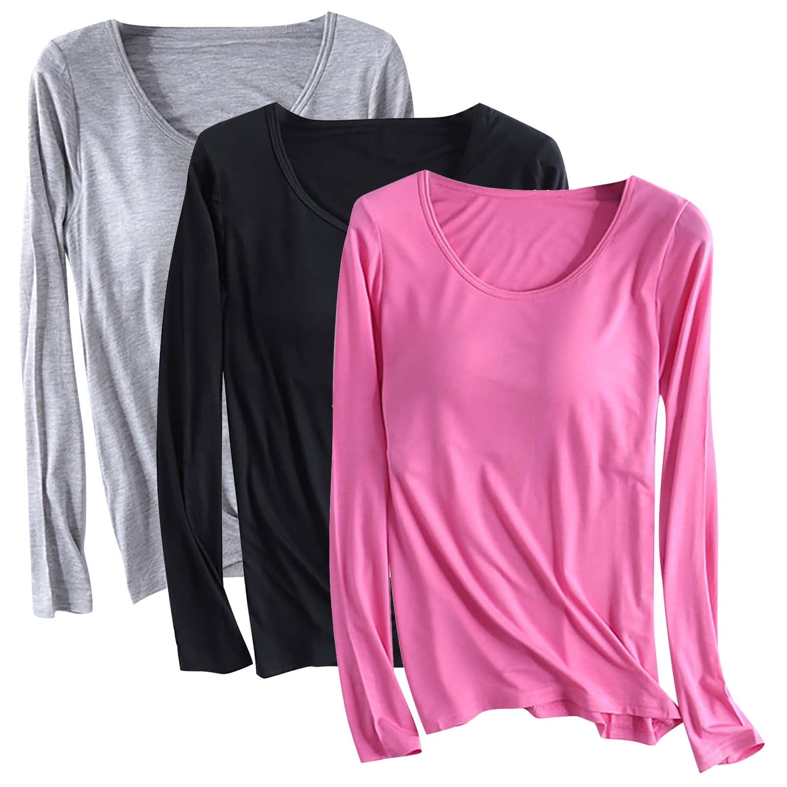 cfhntfmh Built in Bra Tops for Women Basic Long Sleeve Pajama Tops ...