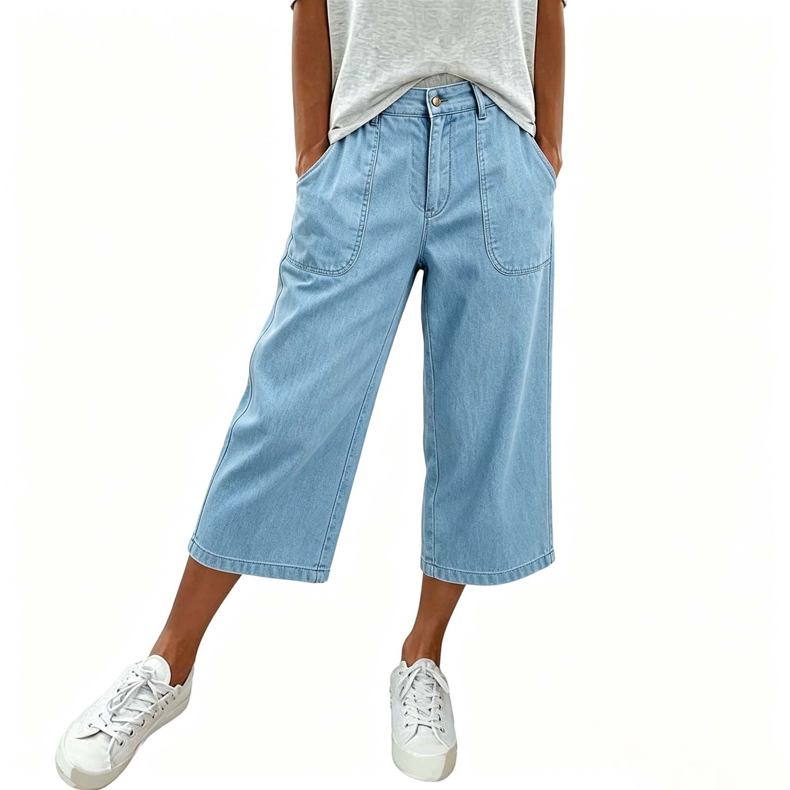 cfhntfmh Capri Jeans for Women Straight Leg Trendy Stretchy Loose Pants ...