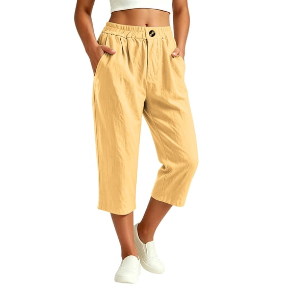 cfhntfmh Capri Pants for Women Summer Casual Elastic High Waist Pants ...
