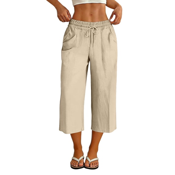 cfhntfmh Capri Pants for Women Wide Leg Loose Casual Trousers with ...