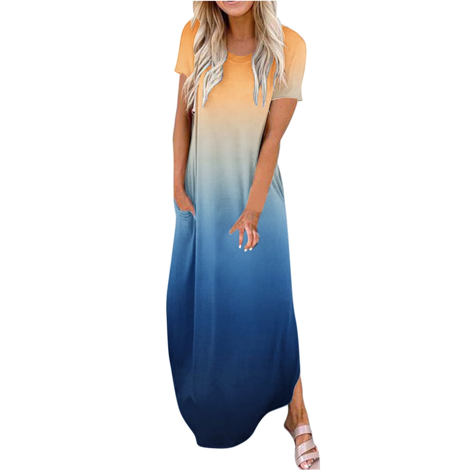 cfhntfmh Casual Dresses for Women Crewneck Short Sleeve Long T-Shirt ...