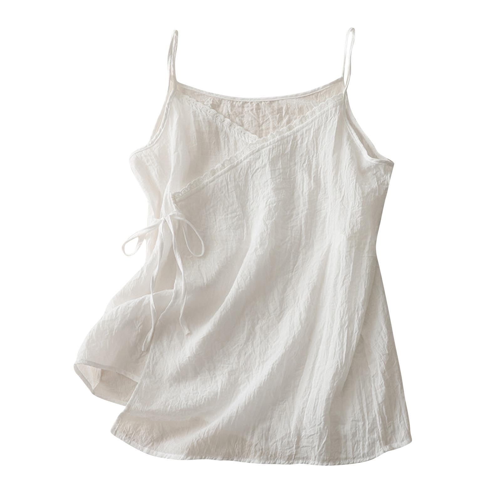 cfhntfmh Cotton Linen Camisole Tops for Women Spaghetti Strap Loose Fit ...