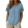 cfhntfmh Cotton Linen Tops for Women Embroidered 3/4 Sleeve Casual Crew ...