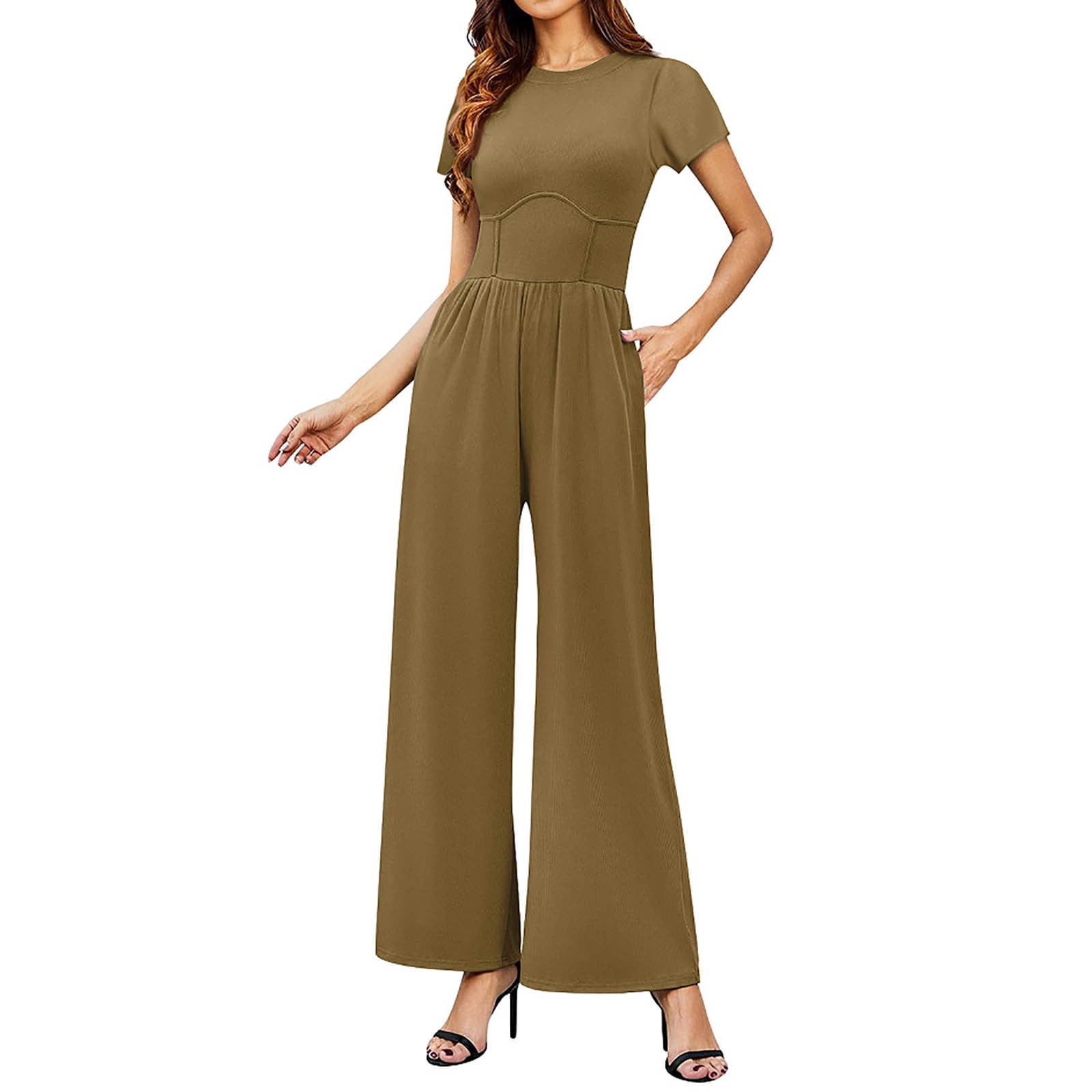 cfhntfmh Dressy Jumpsuits for Women Summer Loose Short Sleeve Crewneck ...