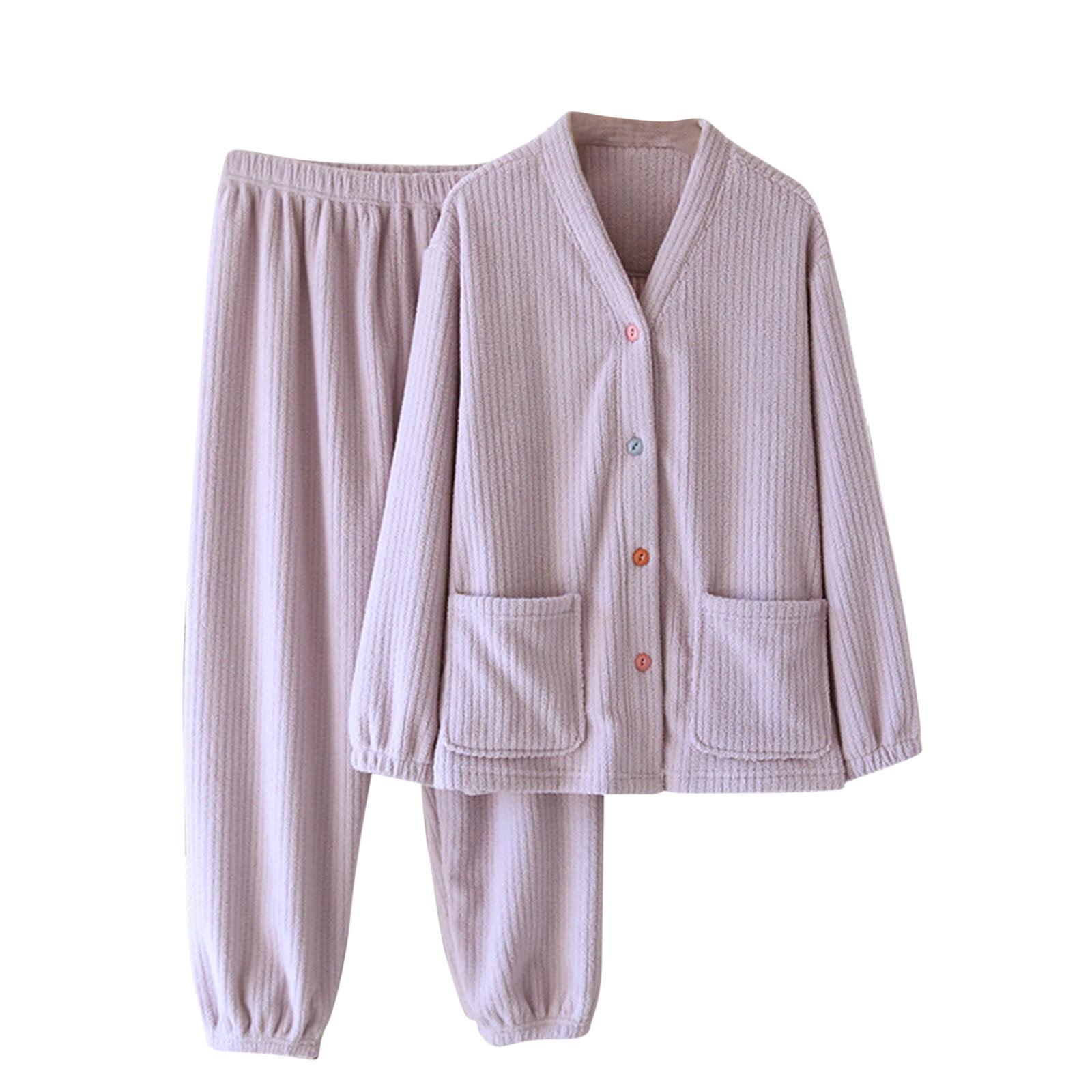 XuJwPNcy Fluffy Pajamas Set for Women Button down Sleepwear Fleece Pjs ...