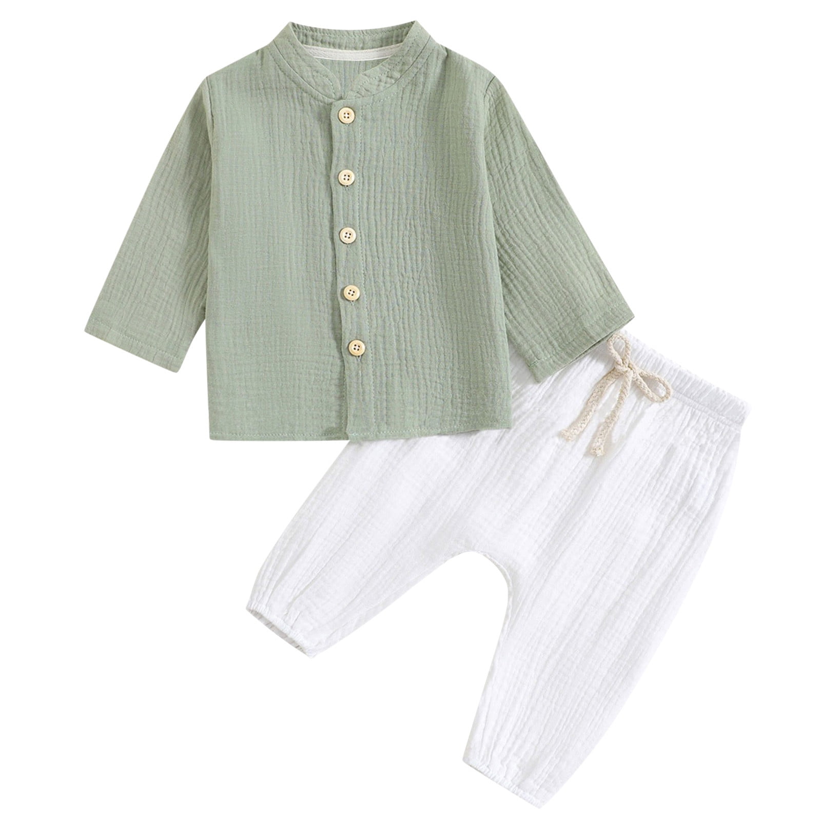 cfhntfmh Girls Boys 2 Piece Outfits Cotton Buttons down Long Sleeve ...