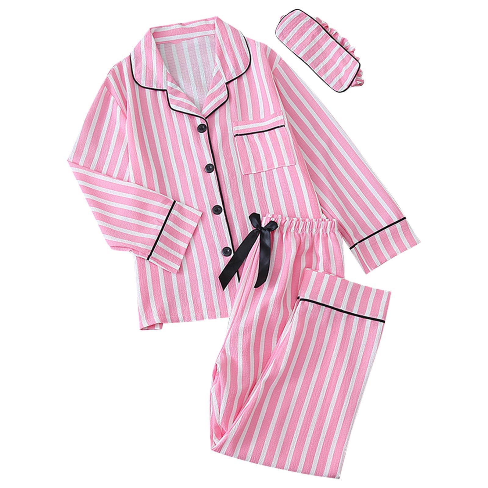 cfhntfmh Girls Boys Pajama Sets Casual Striped Lapel Long Sleeve Buttons down Shirts Soft Cute ...