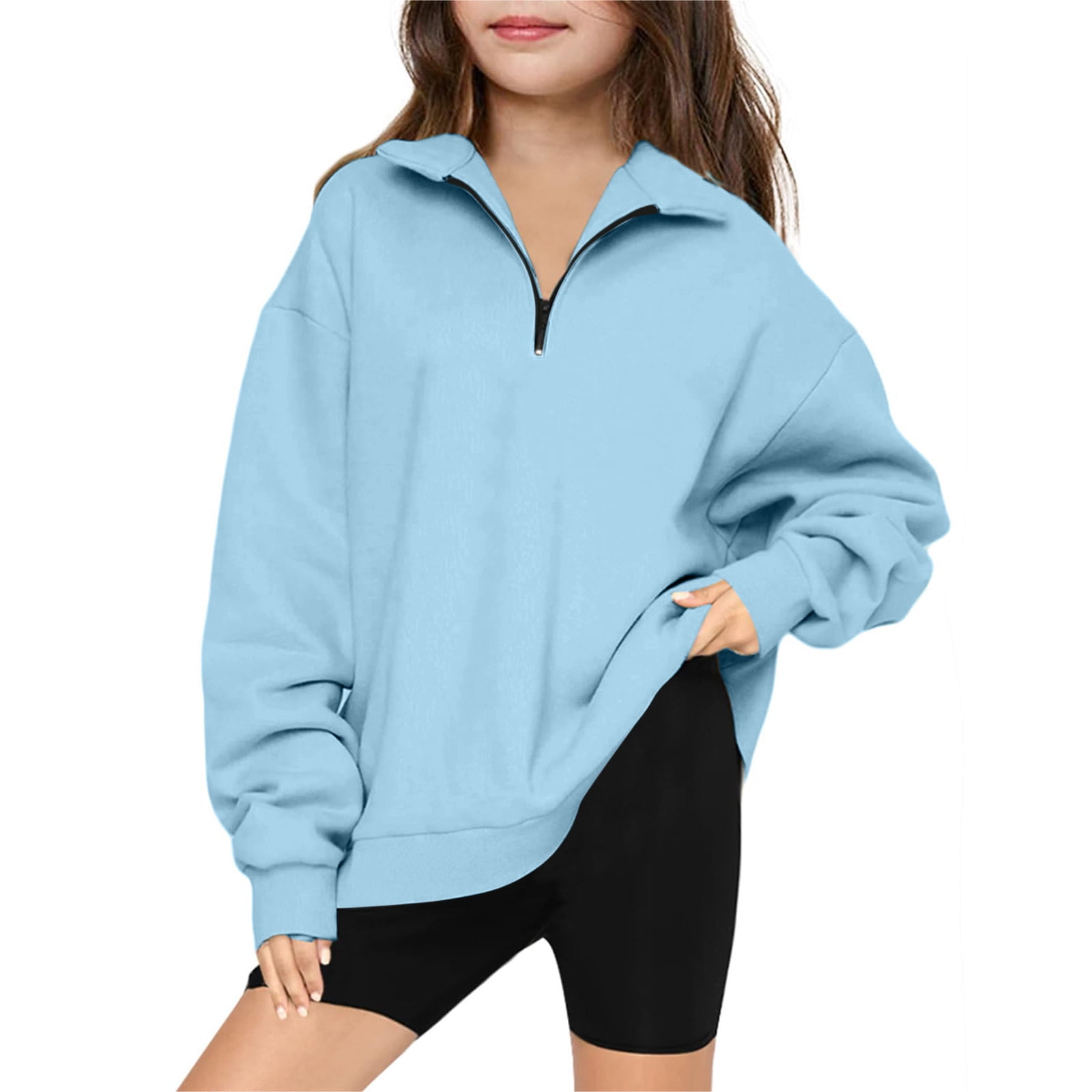 cfhntfmh Girls Half Zipper Sweatshirts Oversized Trendy Crop Tops for ...