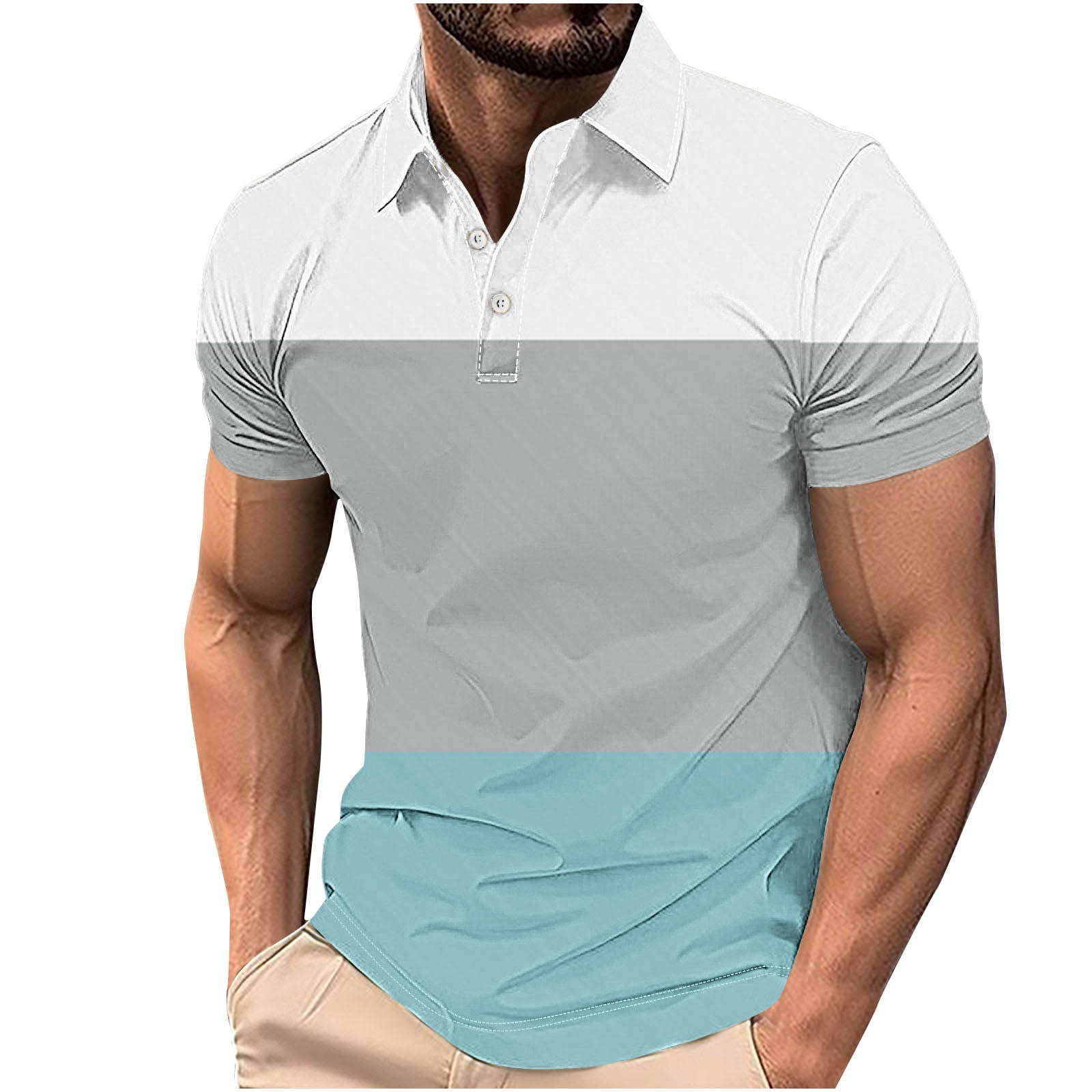cfhntfmh Golf Shirts for Men Summer Fashion V Neck Collared Color Block ...