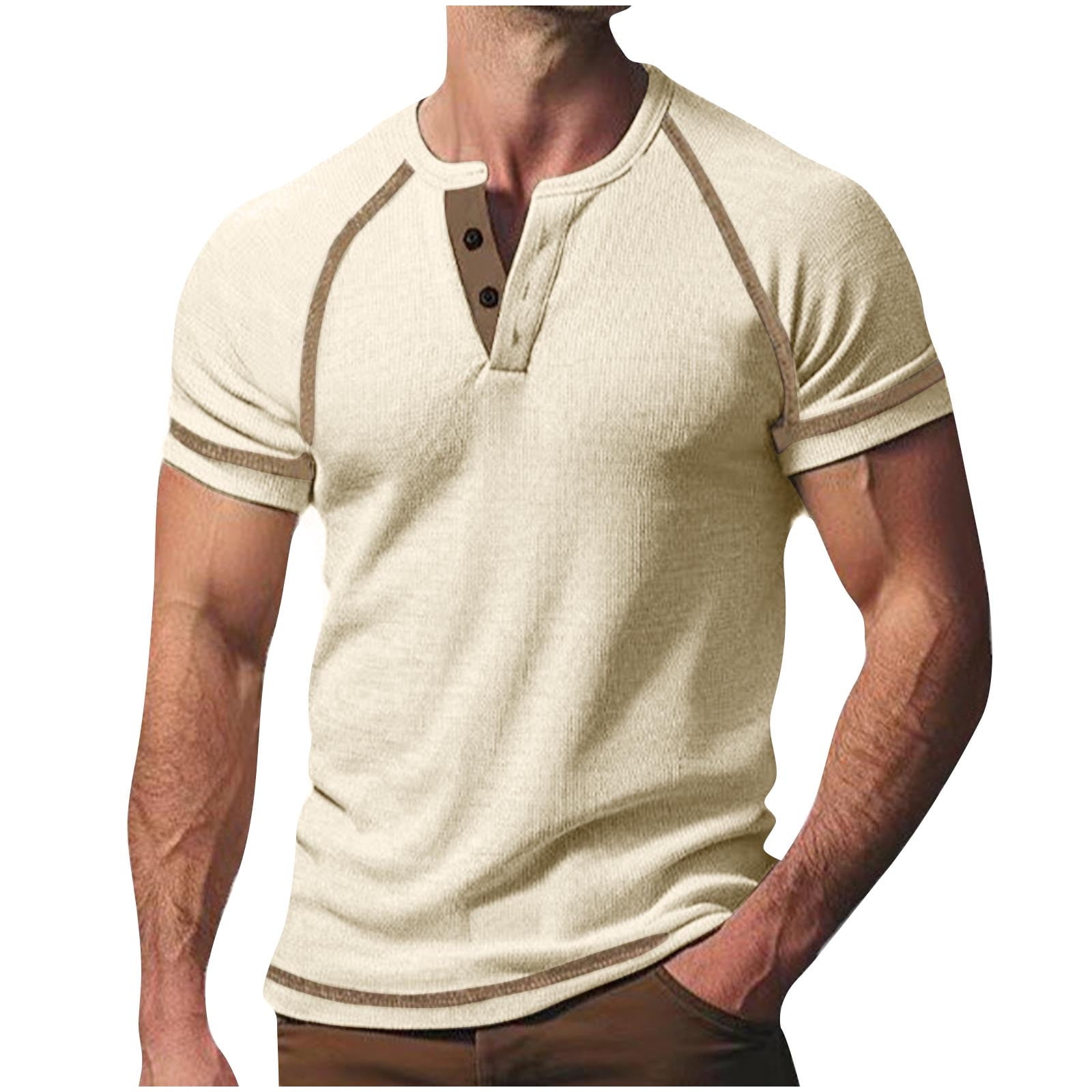 cfhntfmh Henley Shirts for Men Basic Summer Tee Shirts Short Sleeve Slim Fit Henley Muscle ...