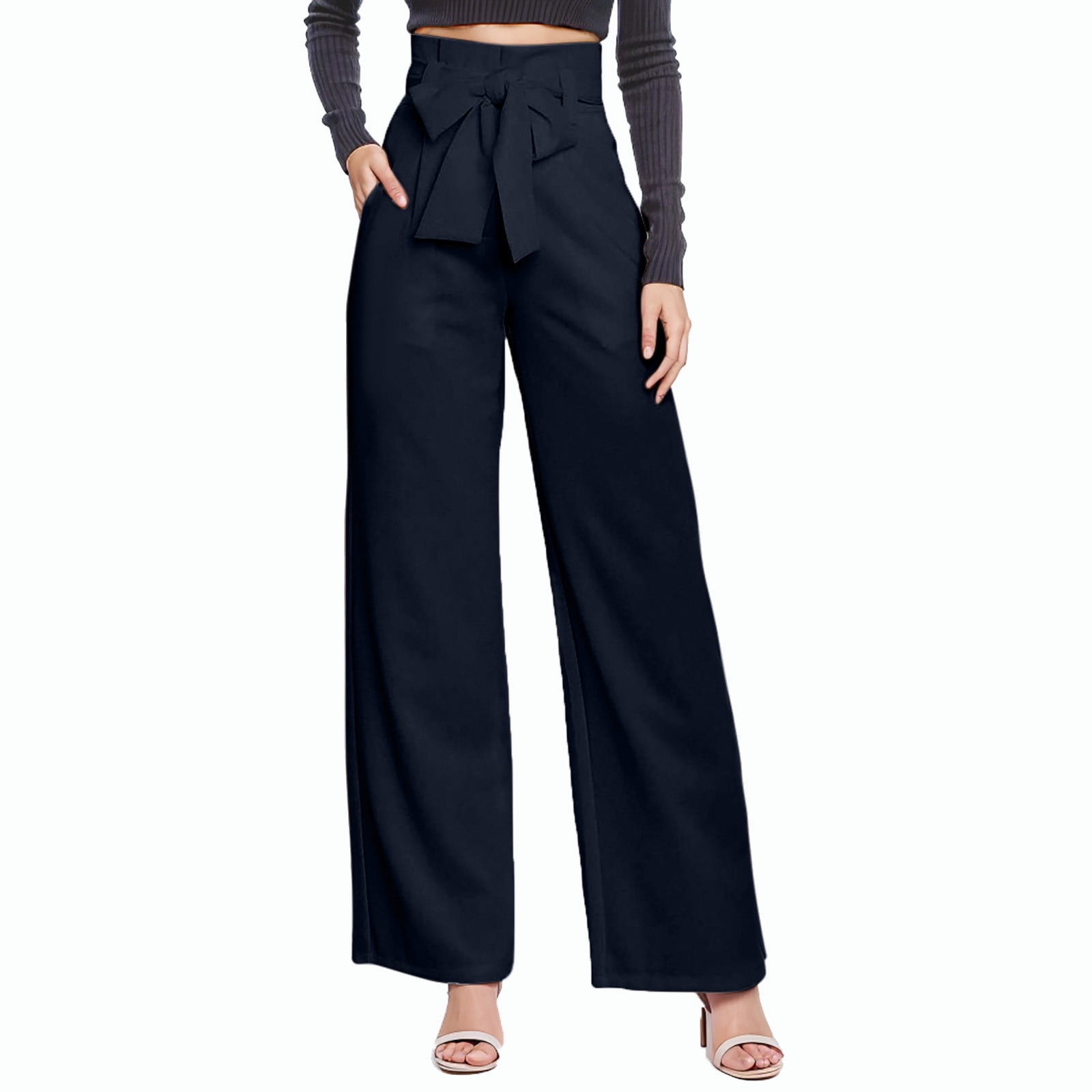 cfhntfmh High Waisted for Women Fashion Bow Knot Wide Leg Work Office ...