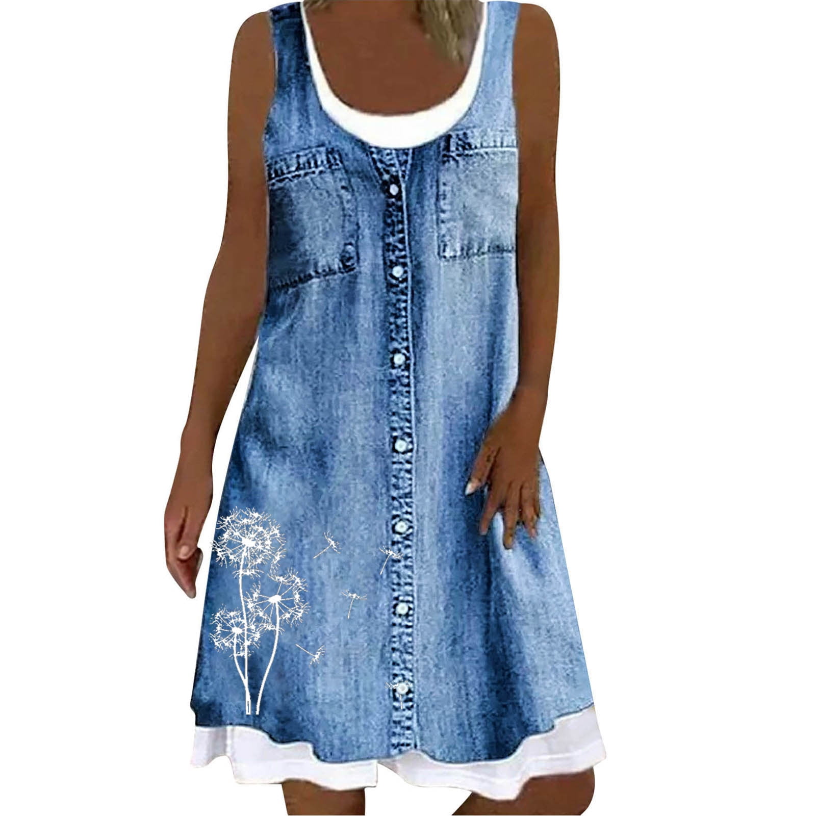 cfhntfmh Jean Dress for Women Summer Casual Buttons down Tank Sundress ...