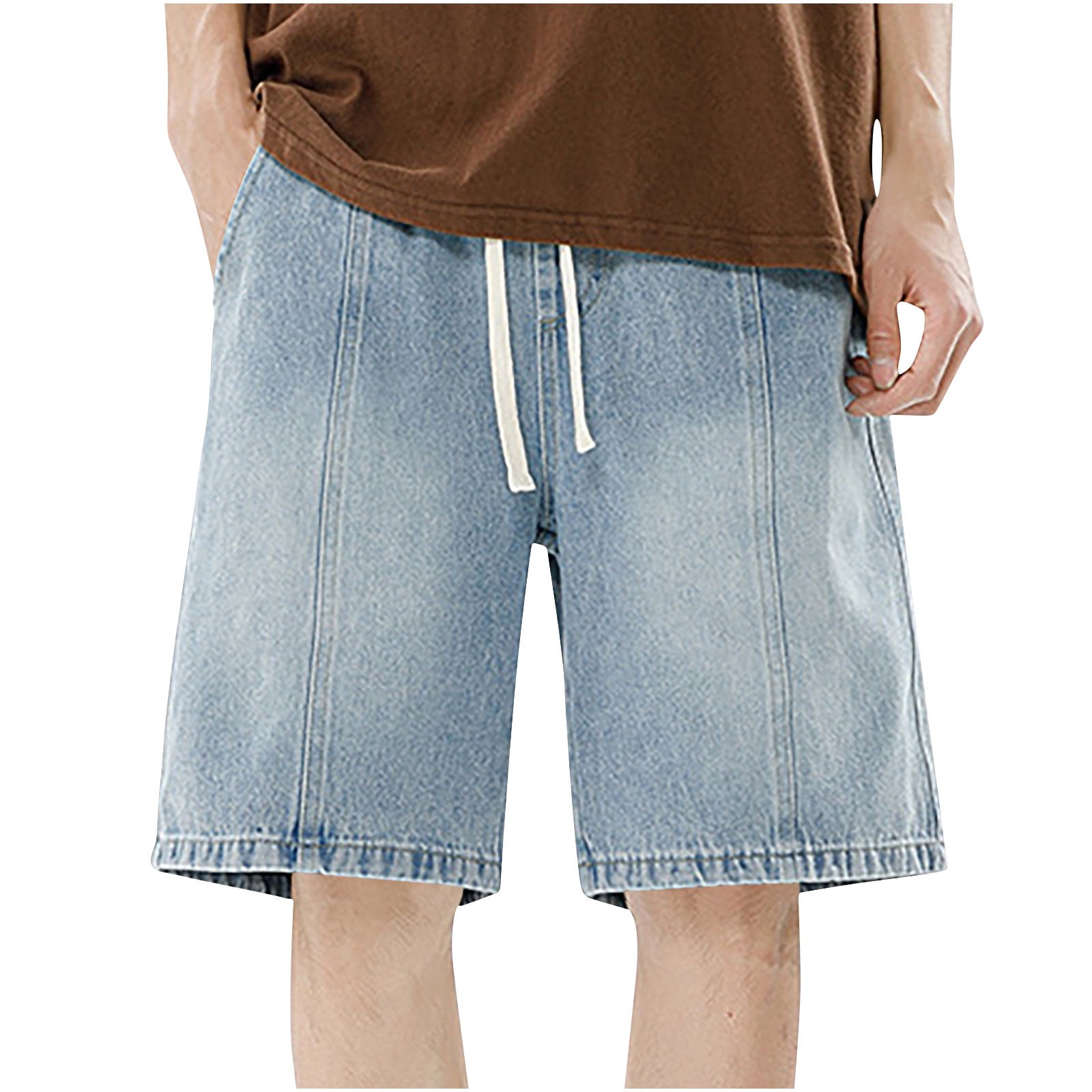 Cfhntfmh Jean Shorts For Men Summer Fashion High Elastic Waisted Knee Length Pants Loose Wide