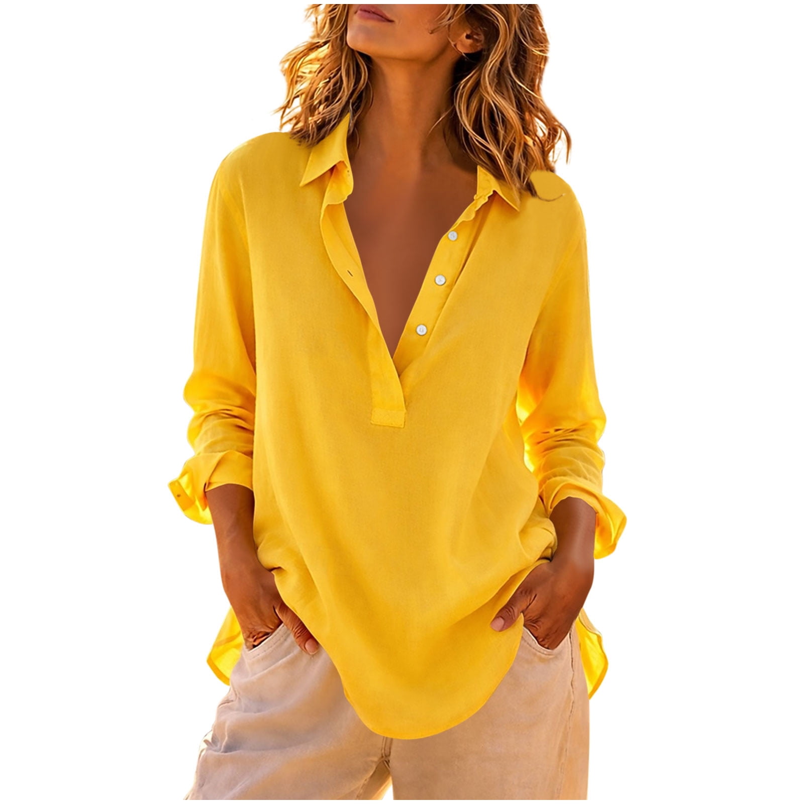 cfhntfmh Long Sleeve Tops for Women Collared 3/4 Sleeve Shirts With ...
