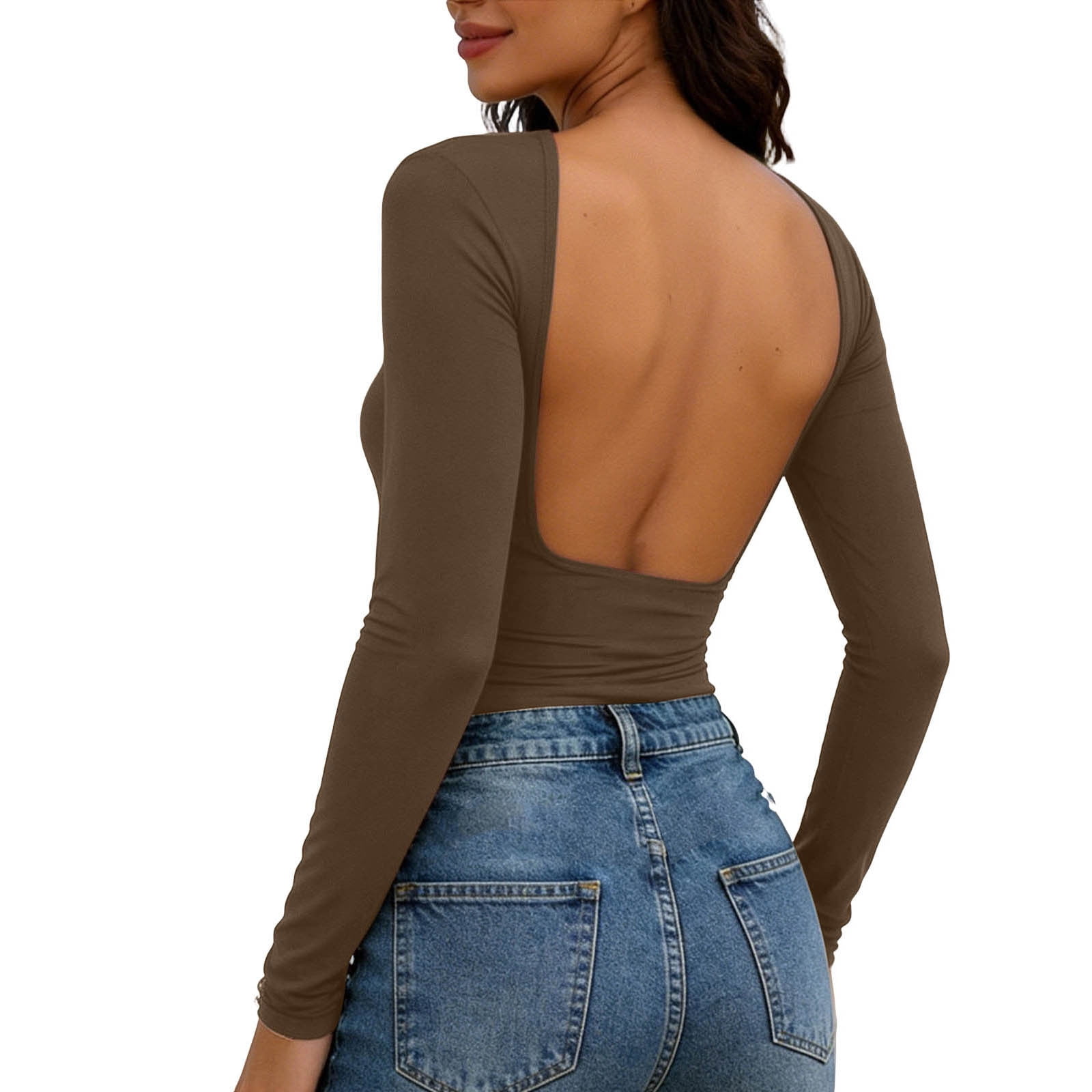 cfhntfmh Long Sleeve Tops for Women Summer Backless Going out Shirts ...