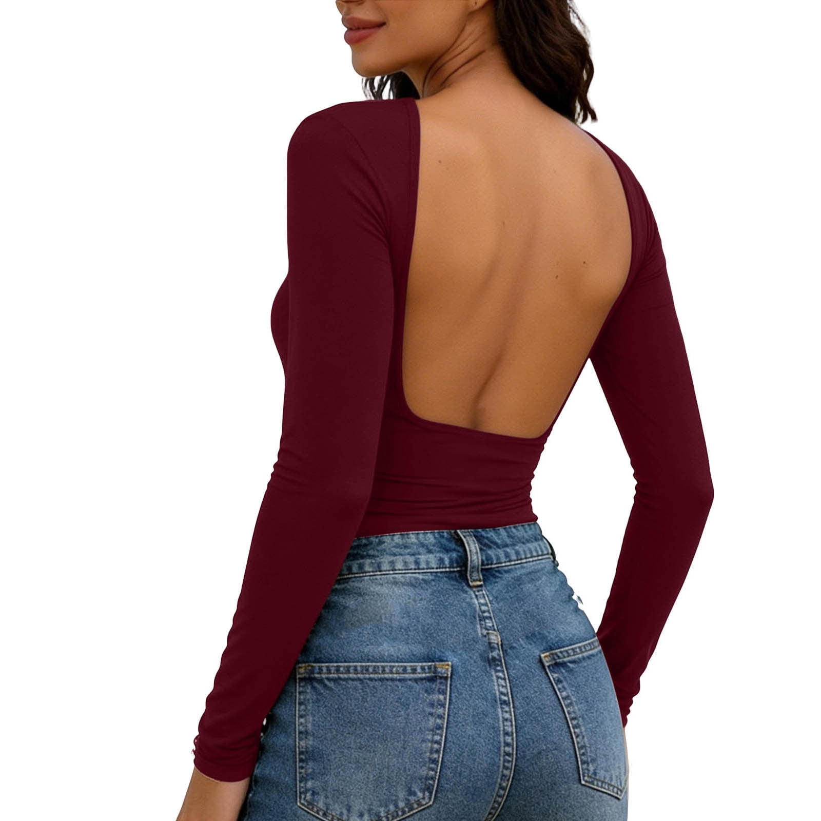 cfhntfmh Long Sleeve Tops for Women Summer Backless Going out Shirts ...