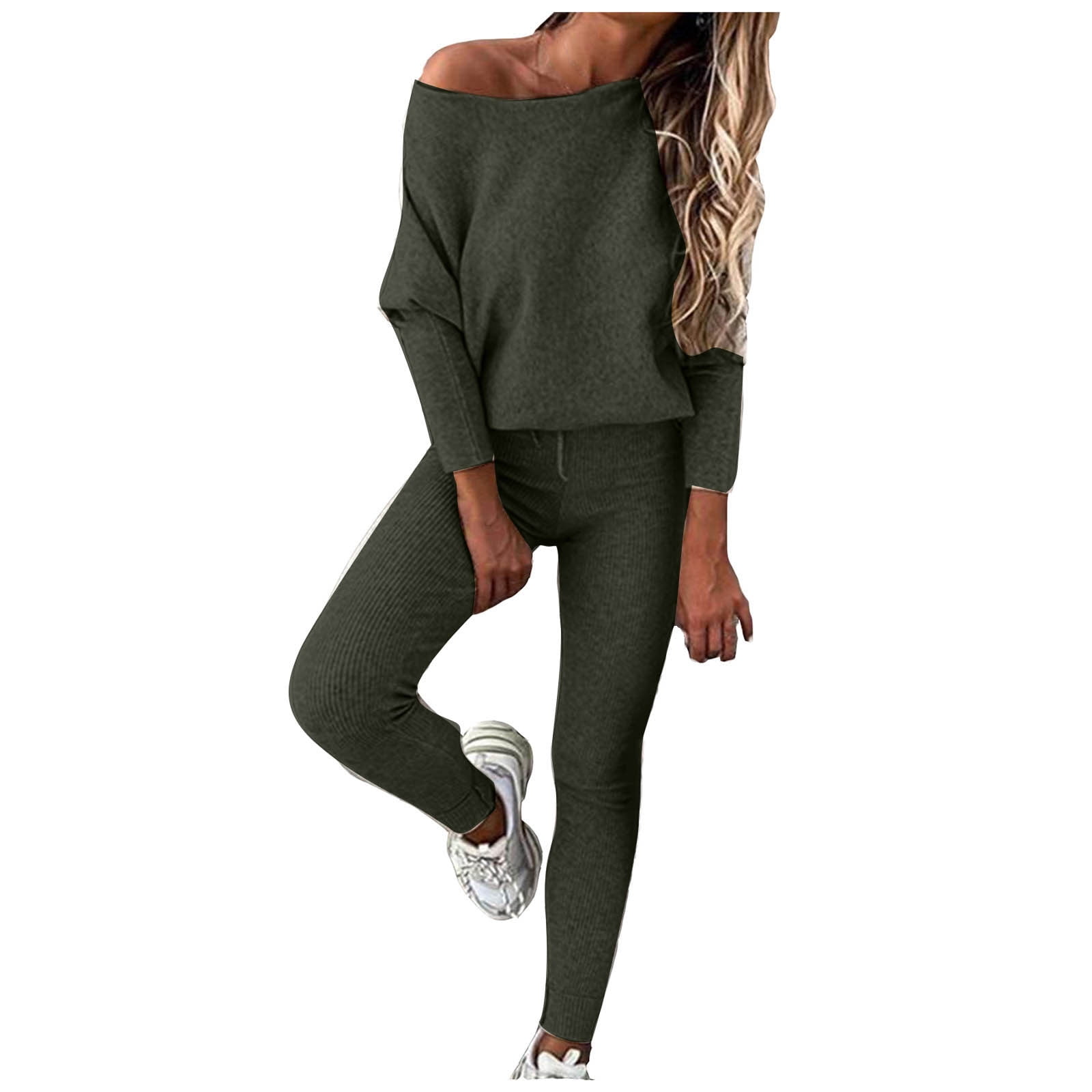 cfhntfmh Lounge Sets for Women Fall Ribbed Knit Long Sleeve Crewneck ...