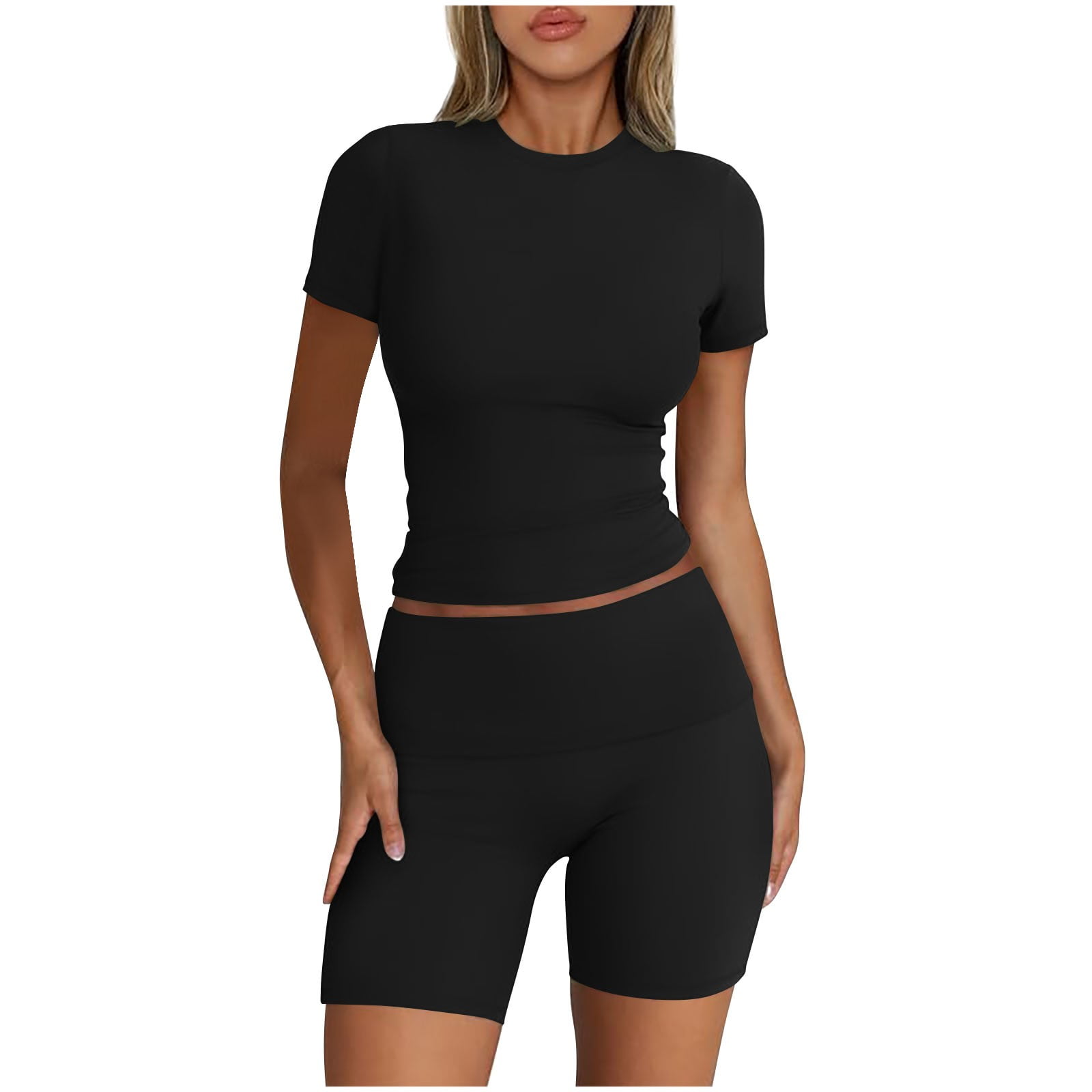 cfhntfmh Lounge Sets for Women Slim Crewneck Short Sleeve Workout ...