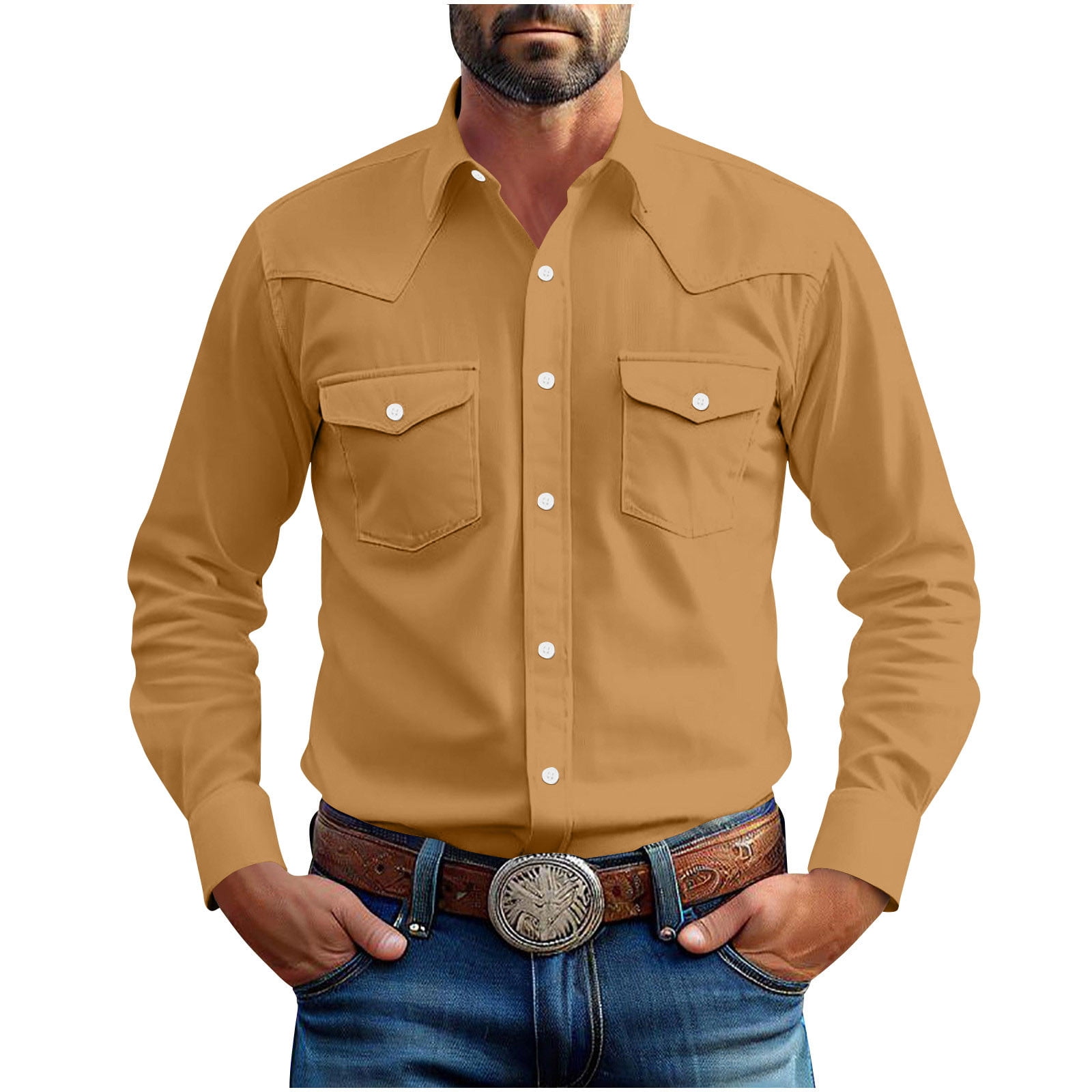 cfhntfmh Men's Big and Tall Casual Dress Shirts Solid Color Long Sleeve ...