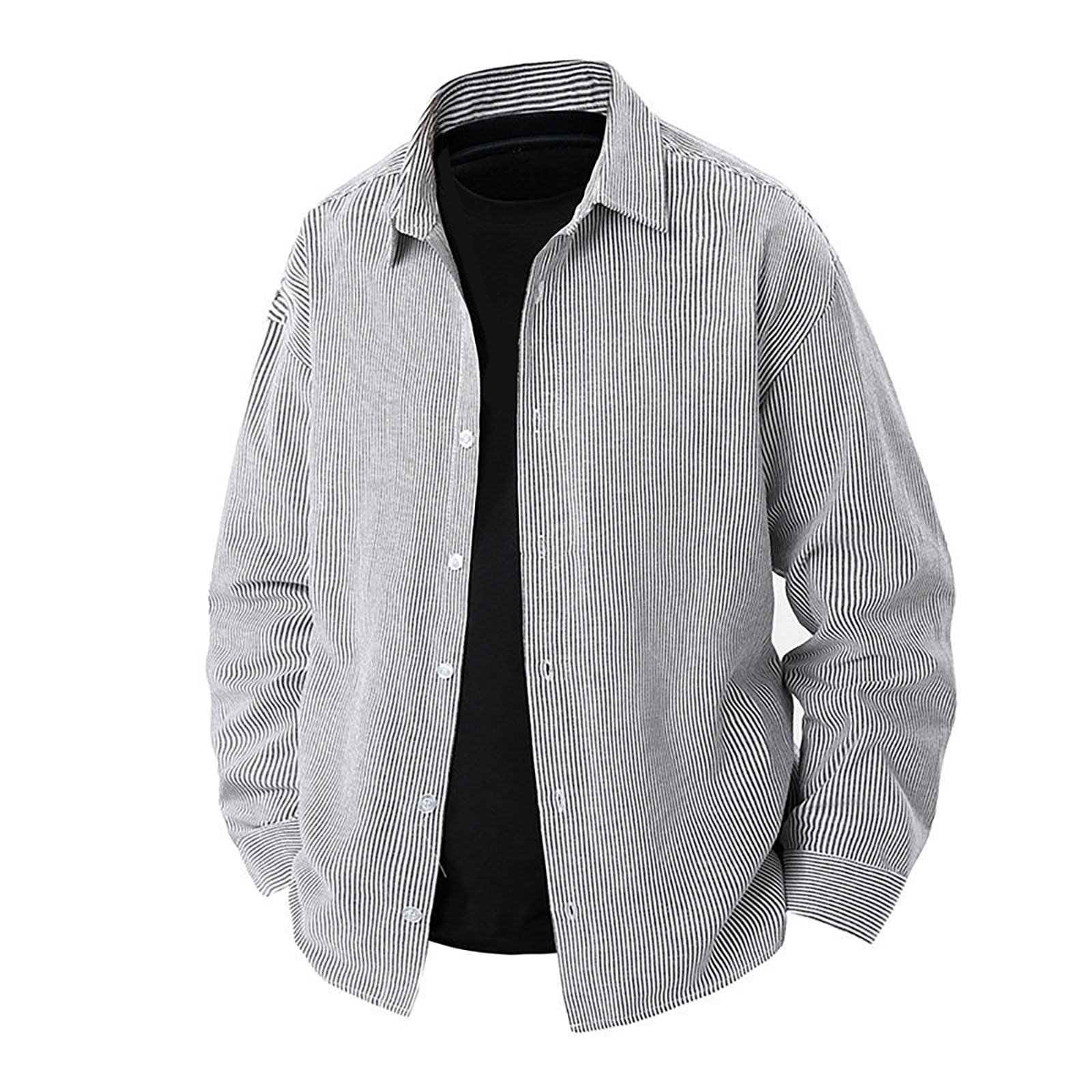 cfhntfmh Men's Casual Button down Shirts Long Sleeve Striped Regular ...